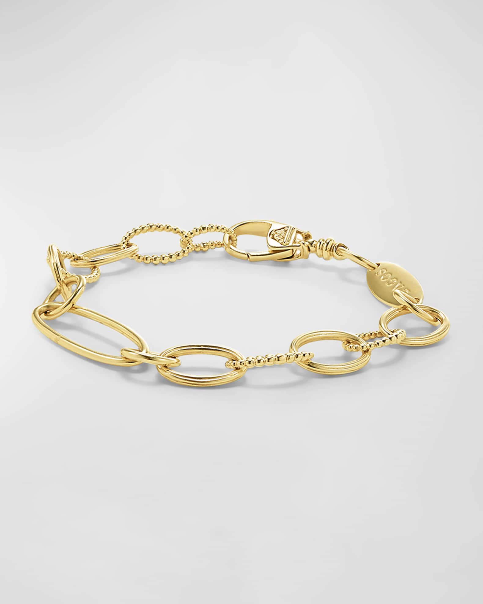 LAGOS 18k Yellow Gold Caviar Oval Link Bracelet, Size 7 | Neiman Marcus