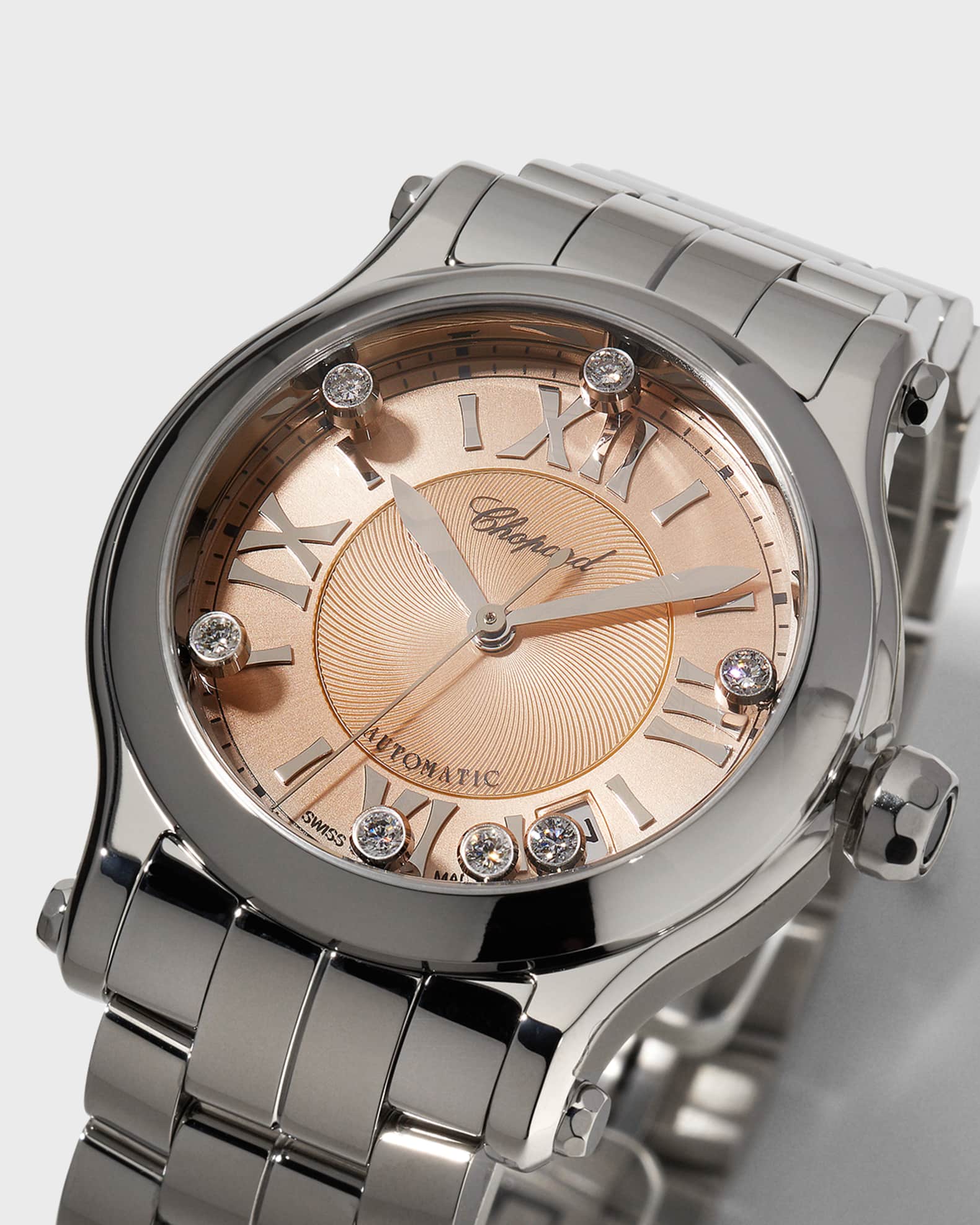 Chopard Happy Sport 36mm Stainless Steel Diamond & Pink Dial Watch ...