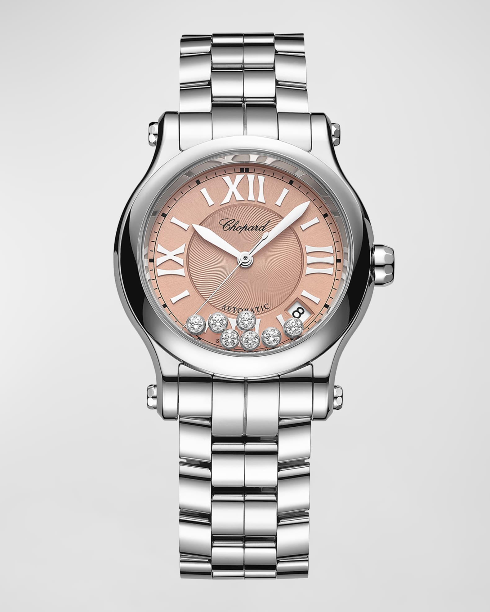 Chopard Happy Sport 36mm Stainless Steel Diamond & Pink Dial Watch ...