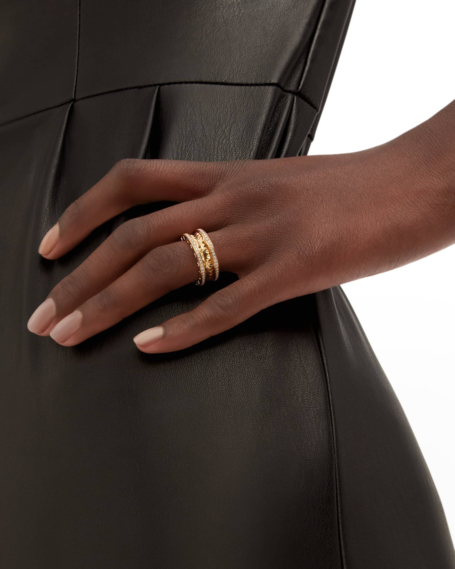 BVLGARI B.Zero1 18K Yellow Gold Diamond Edge Ring | Neiman Marcus