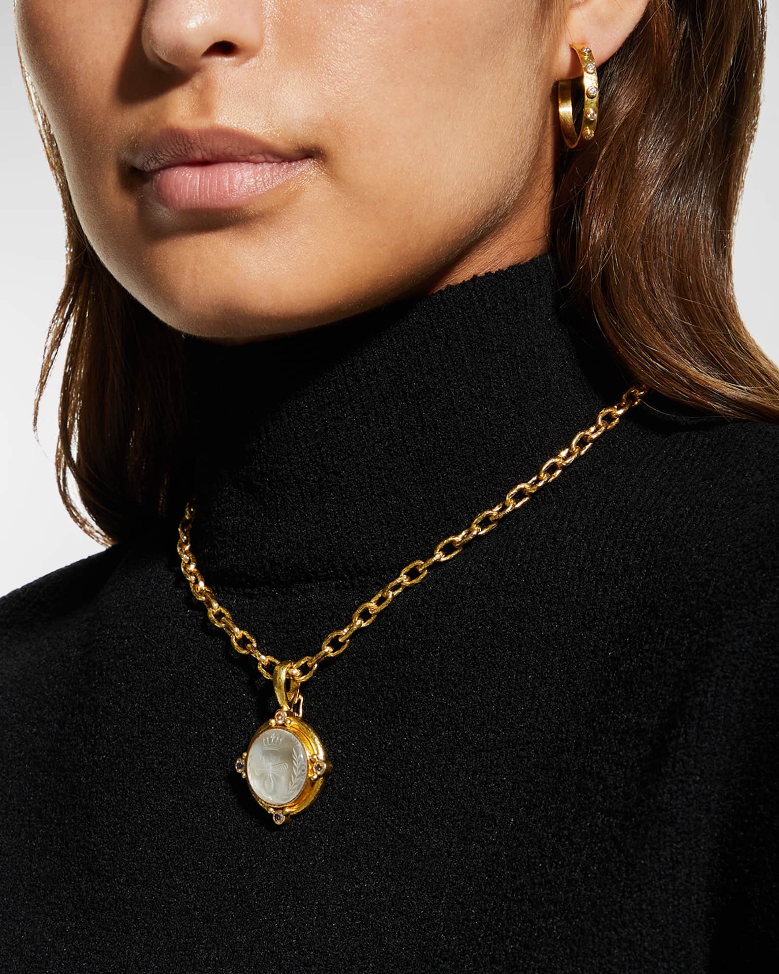 Elizabeth Locke 19K Rock Crystal Queen Bee Intaglio Pendant | Neiman Marcus