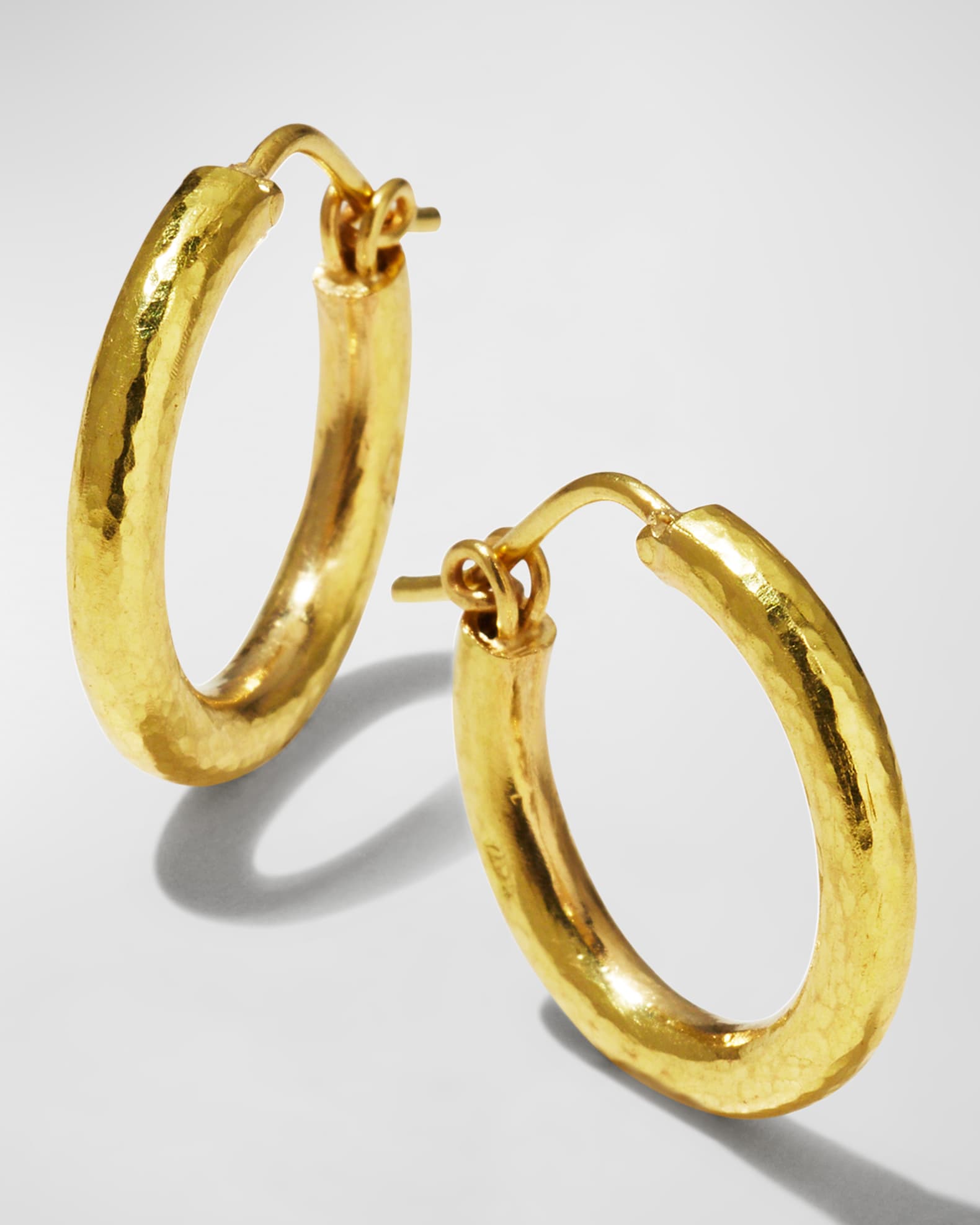 Elizabeth Locke 19K Gold Small Hammered Hoop Earrings, 0.75"L | Neiman ...