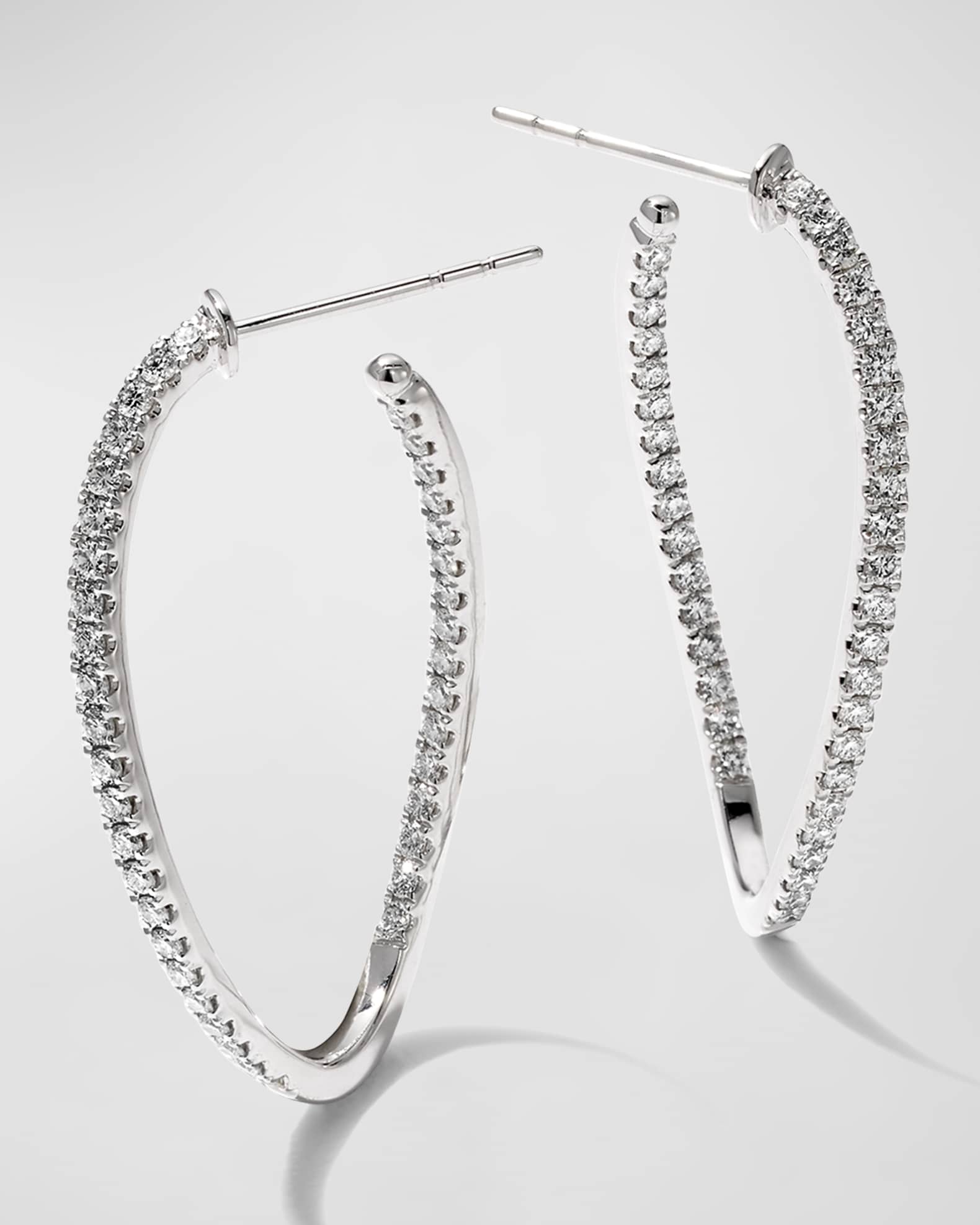 Memoire 18k White Gold Diamond J-Twist Hoop Earrings, 0.99tcw | Neiman ...