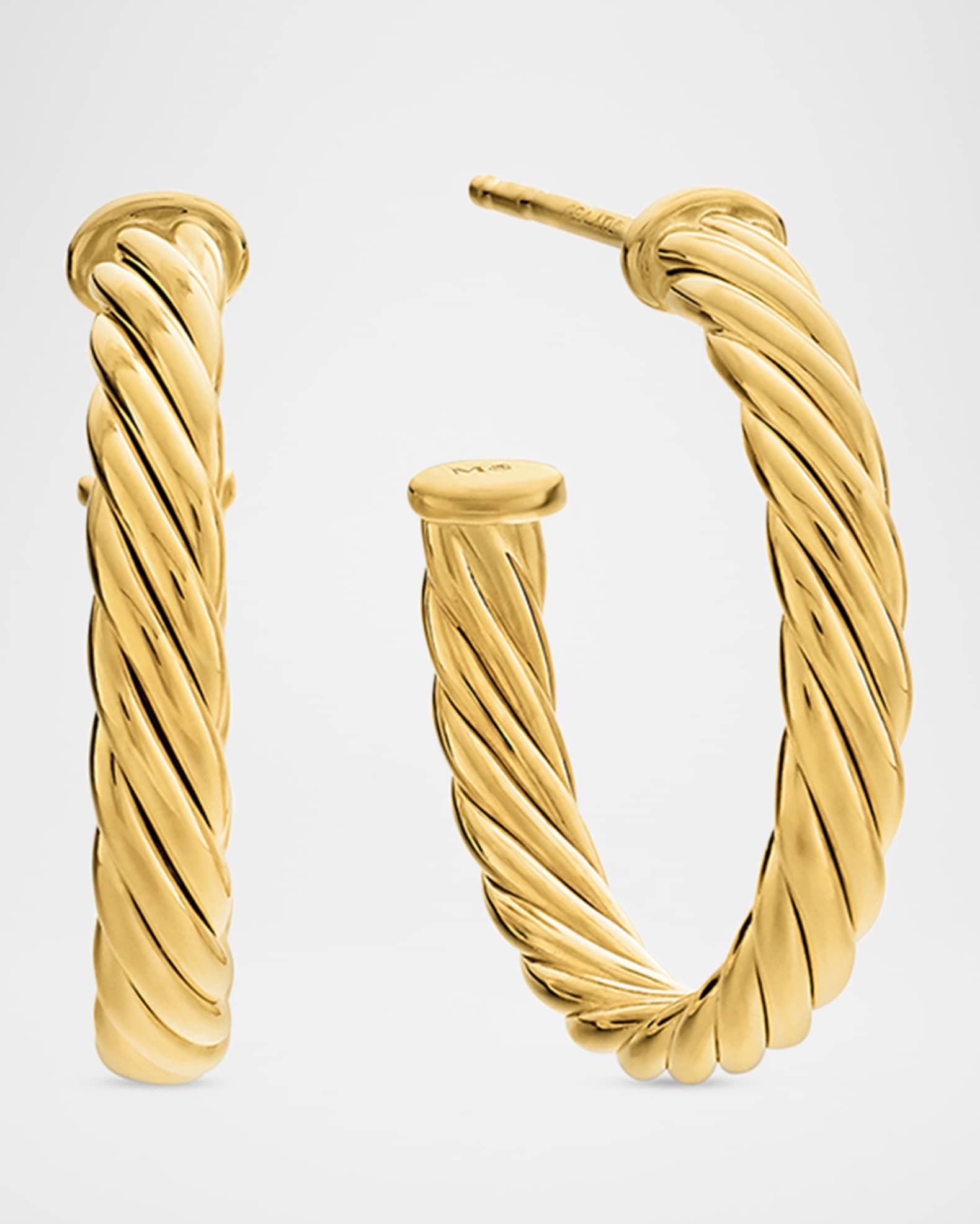 David Yurman Cablespira Hoop Earrings in 18K Gold, 0.75"L | Neiman Marcus