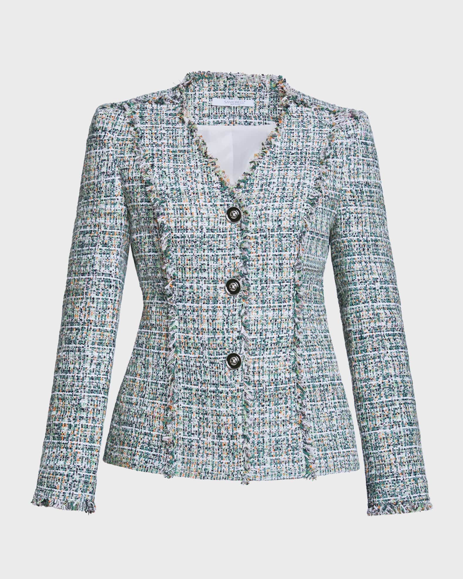 Santorelli Georgia Fringe-Trim Tweed Jacket | Neiman Marcus