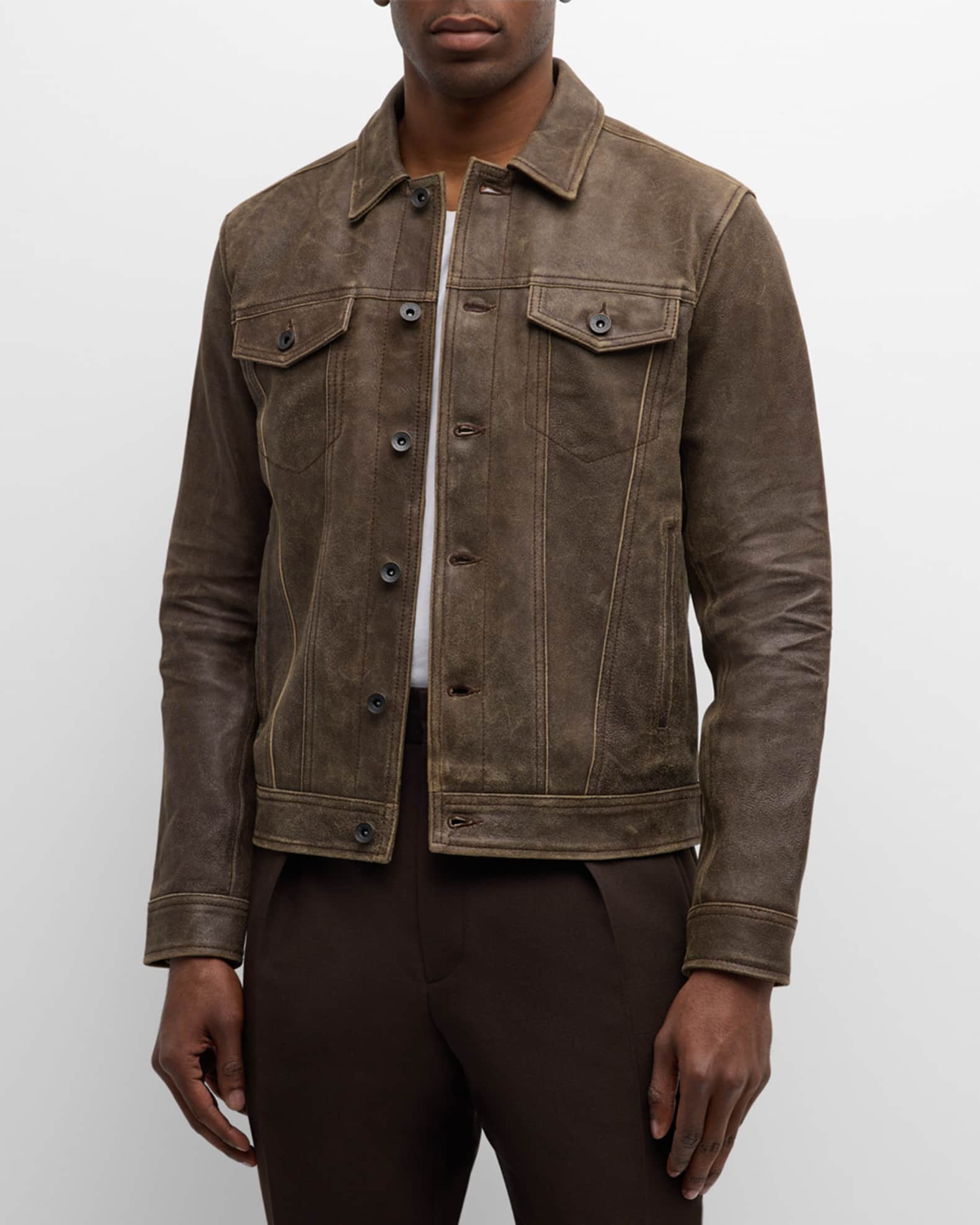 John Varvatos Men's Andrew Leather Trucker Jacket | Neiman Marcus