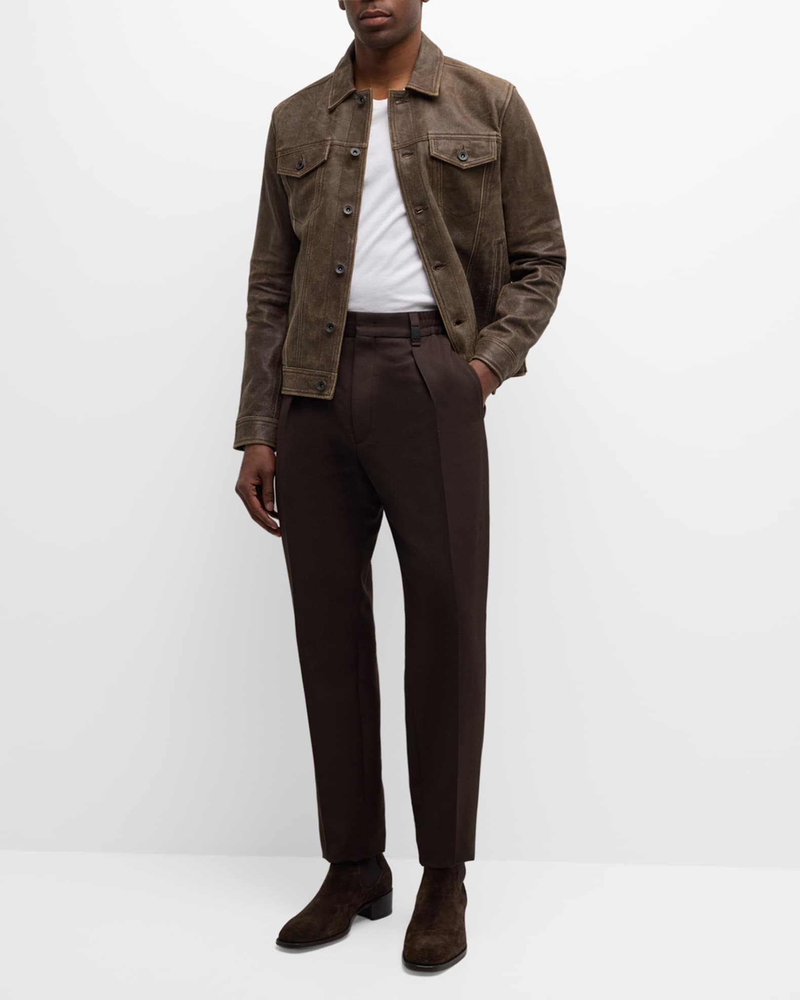 John Varvatos Men's Andrew Leather Trucker Jacket | Neiman Marcus