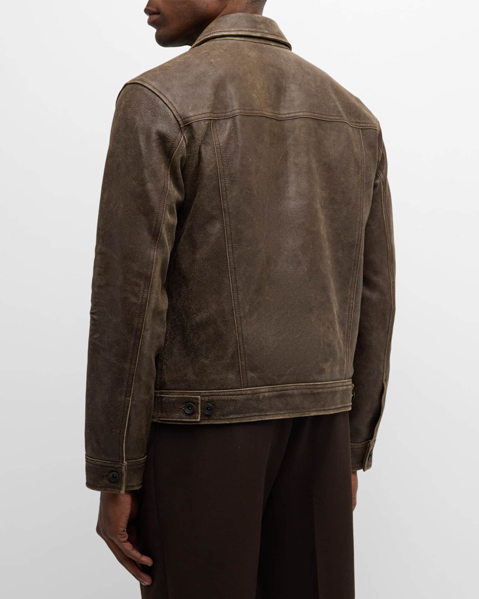 John Varvatos Men's Andrew Leather Trucker Jacket | Neiman Marcus