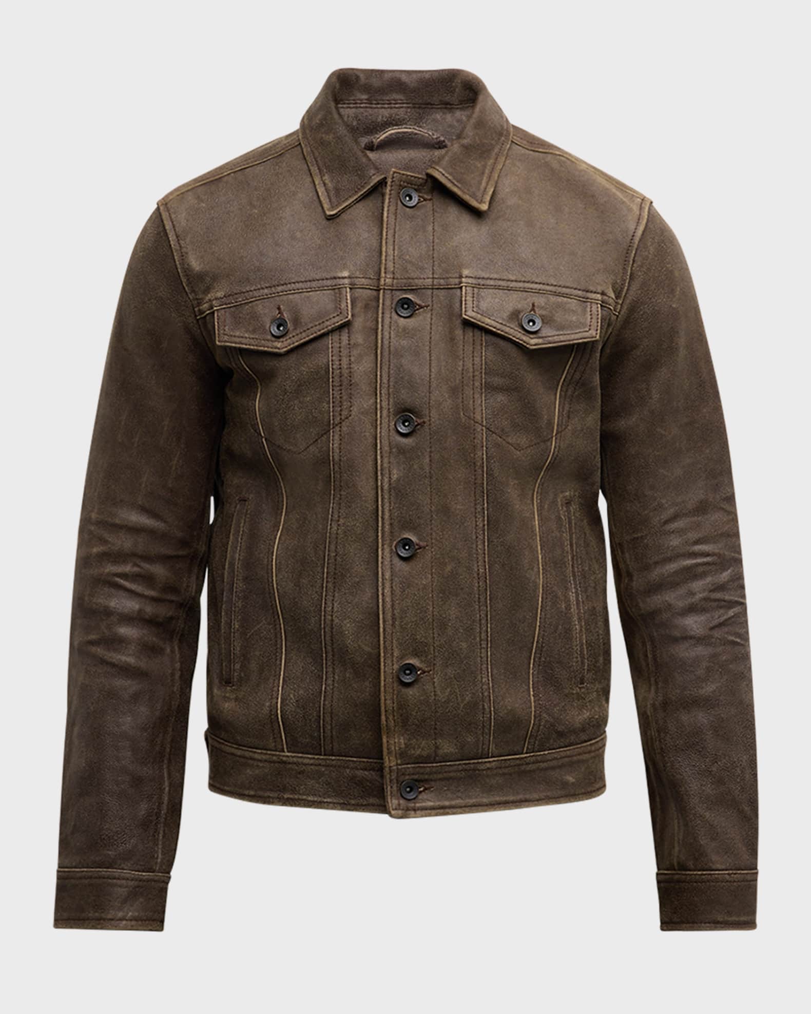 John Varvatos Men's Andrew Leather Trucker Jacket | Neiman Marcus