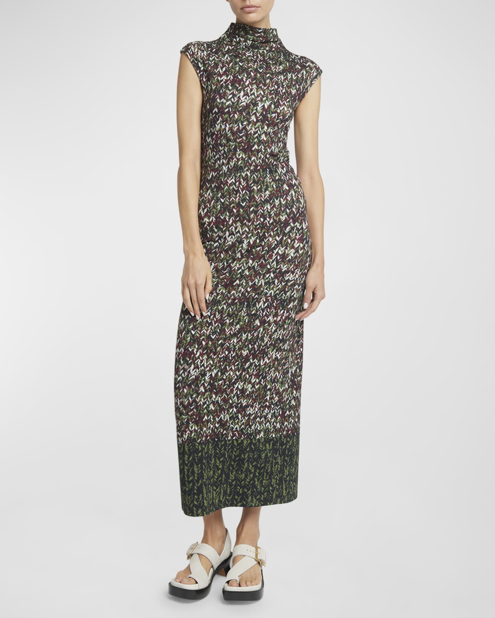 Loewe Yarn-Print Jersey Mock-Neck Column Dress | Neiman Marcus