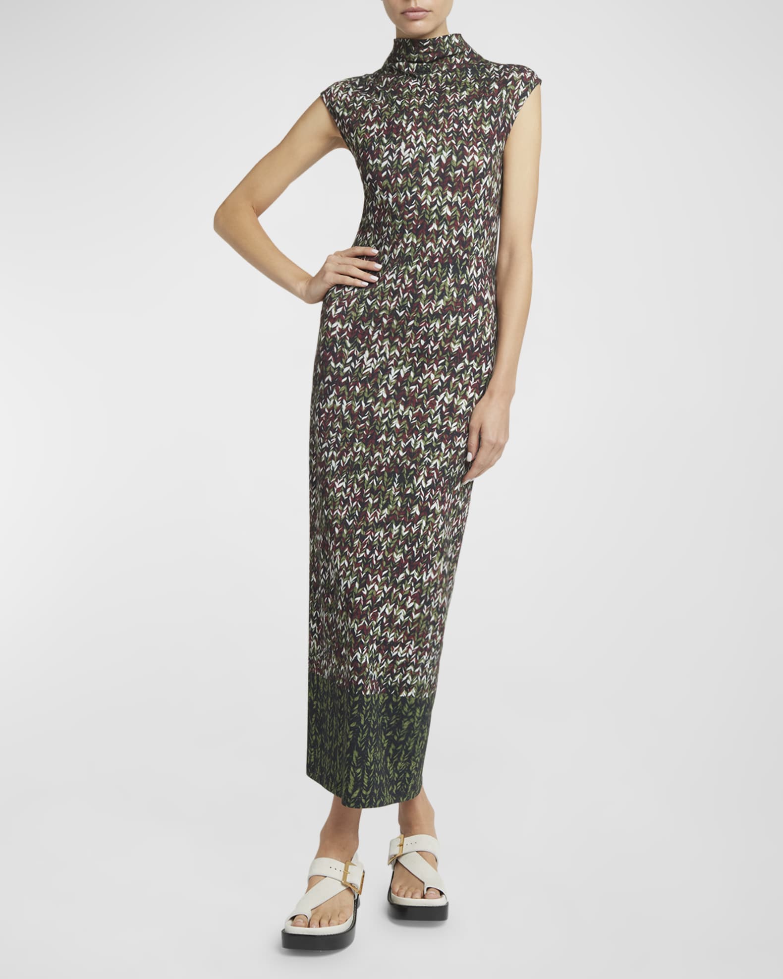 Loewe Yarn-Print Jersey Mock-Neck Column Dress | Neiman Marcus