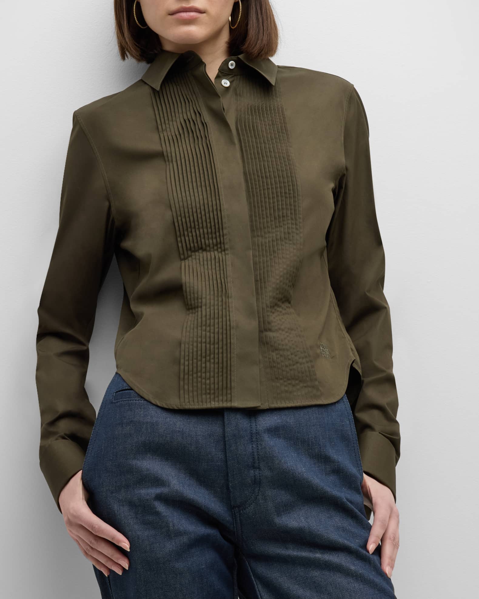 Loewe Pleated Bib-Front Blouse | Neiman Marcus