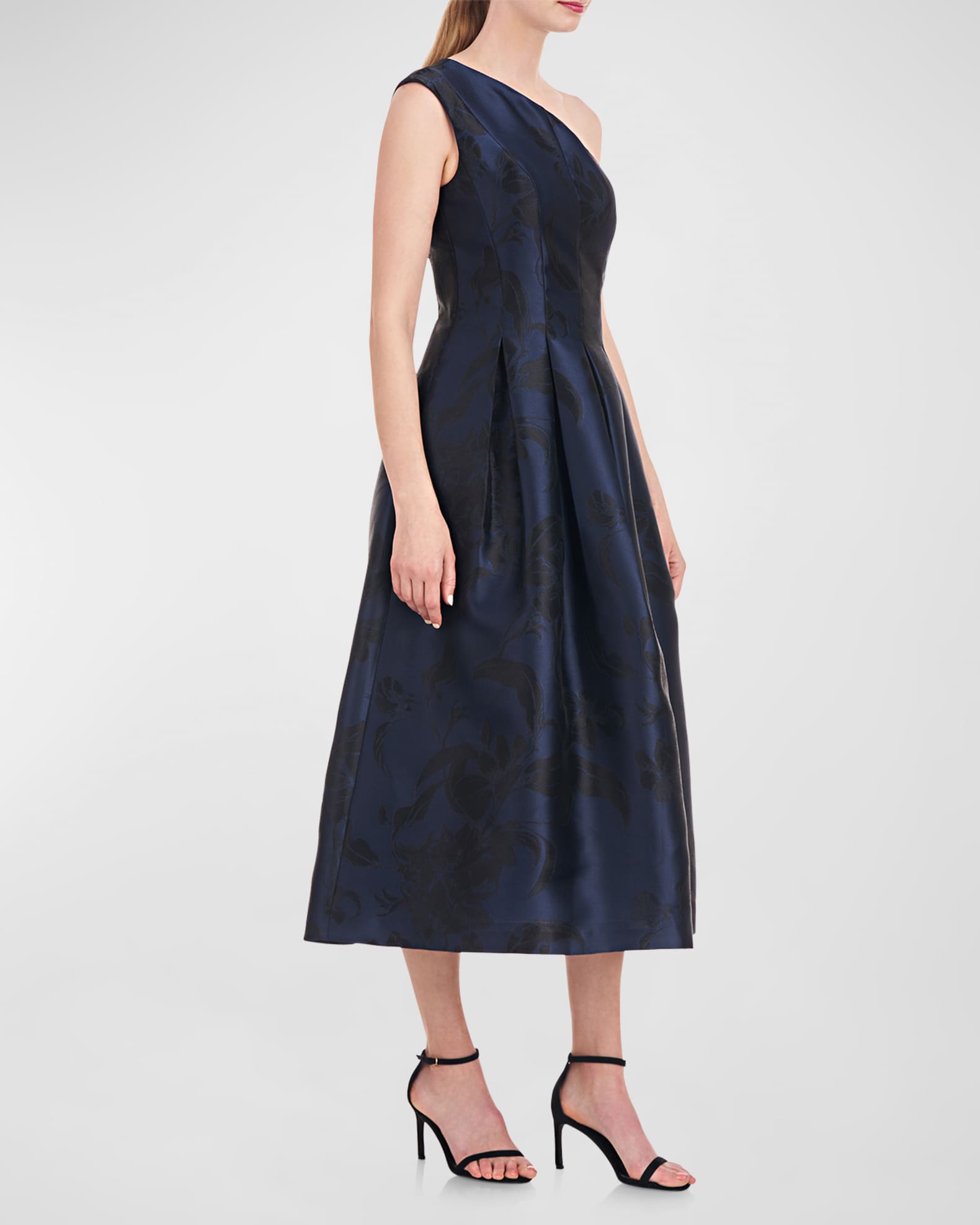 Kay Unger New York Carlan Pleated One-Shoulder Jacquard Midi Dress ...