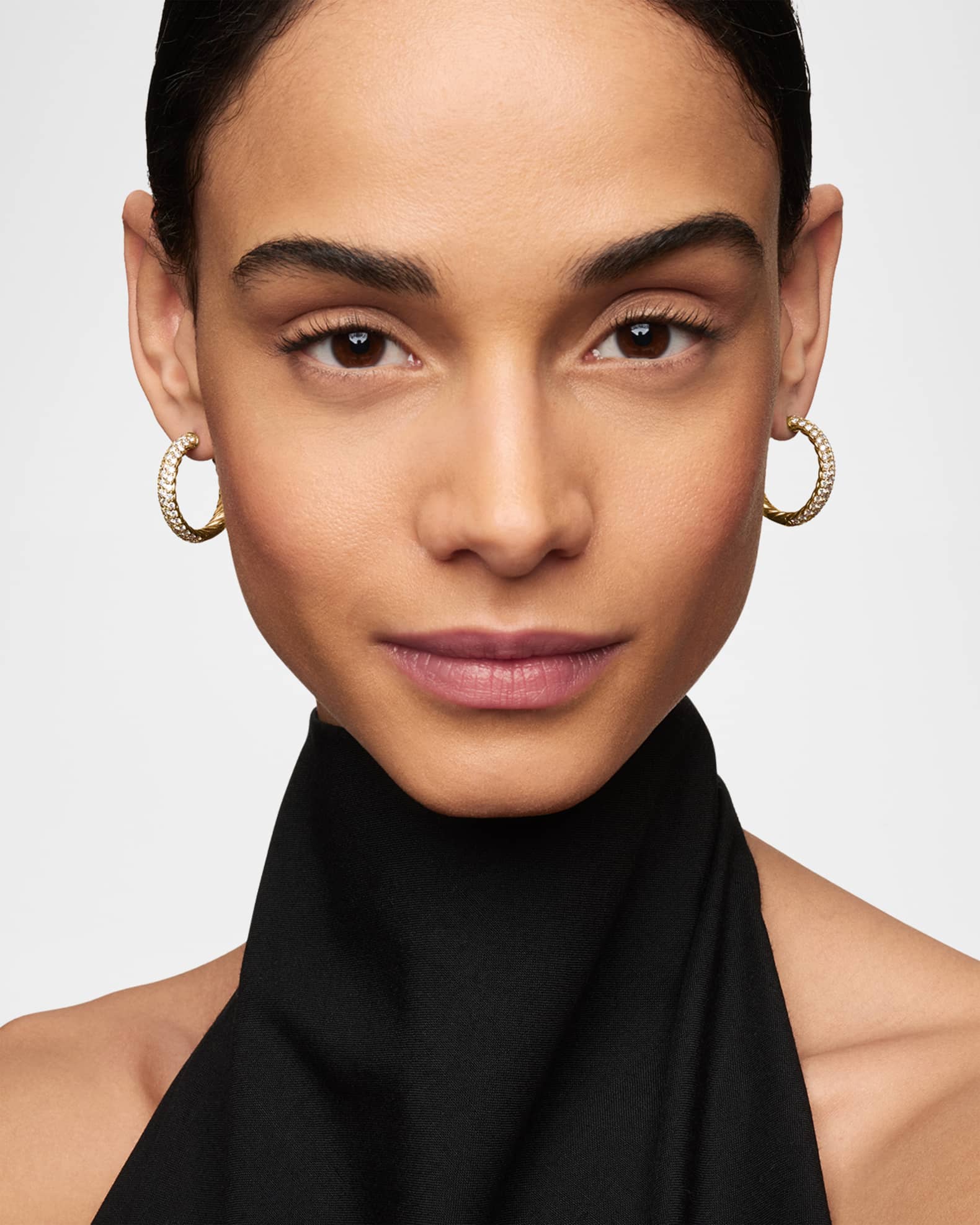 David Yurman Sculpted Cable Hoop Earrings with Diamonds in 18K Gold ...