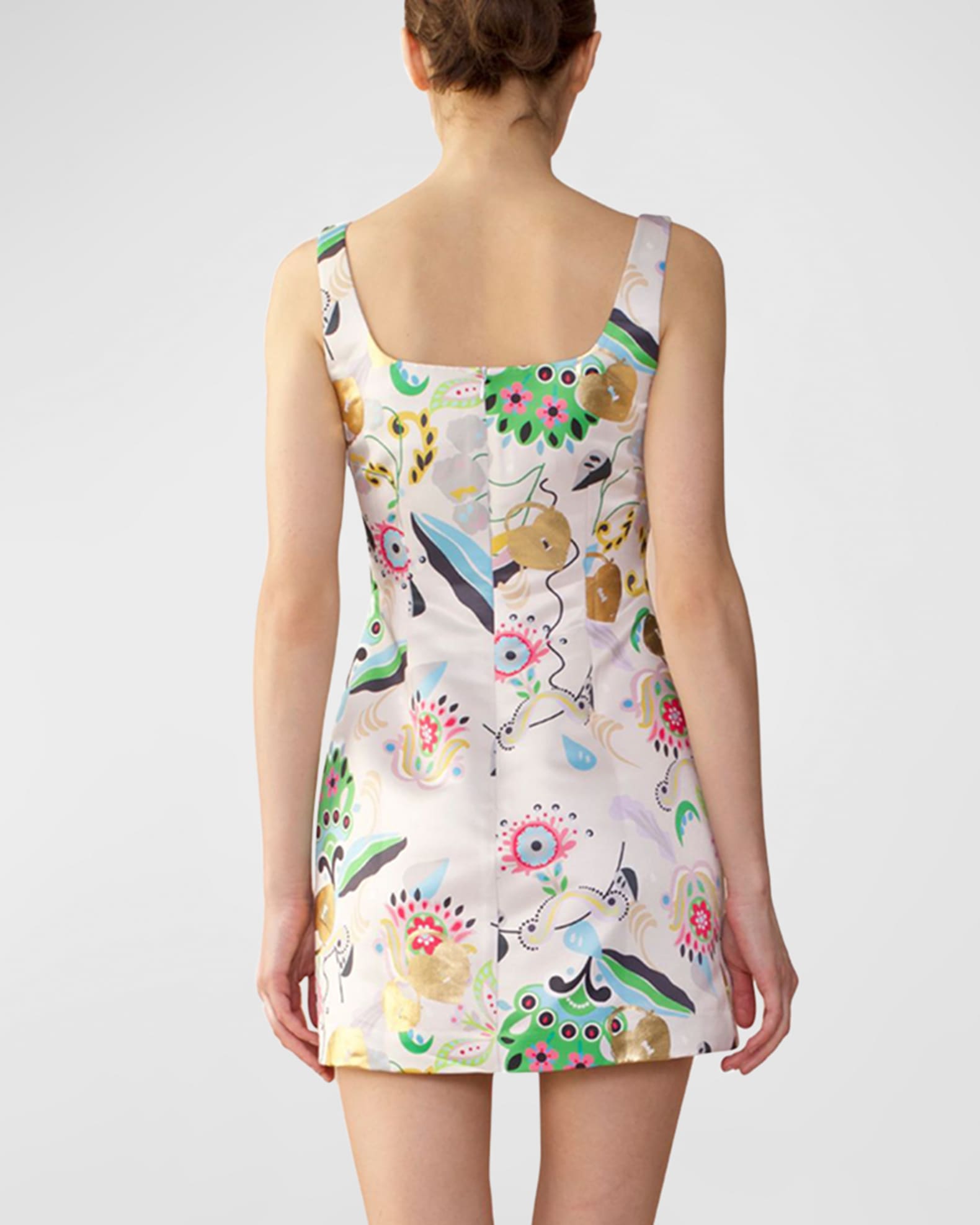 Cynthia Rowley Square-Neck Floral-Print Satin Mini Dress | Neiman Marcus