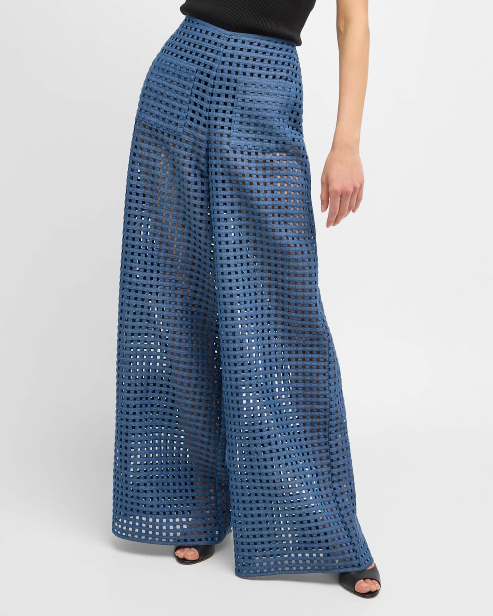 Cynthia Rowley High-Rise Wide-Leg Lattice Lace Pants | Neiman Marcus