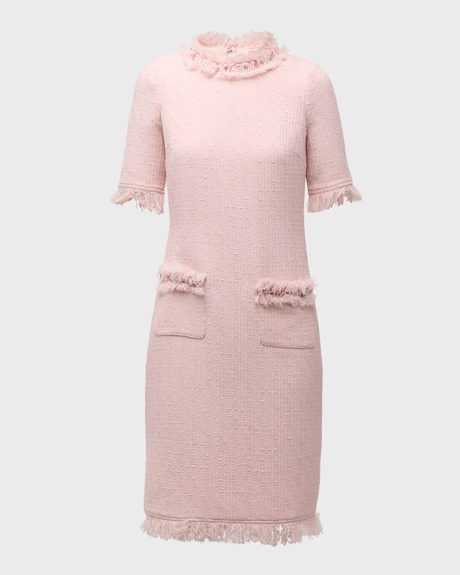 Rickie Freeman for Teri Jon Beaded Fringe-Trim Boucle Midi Dress ...