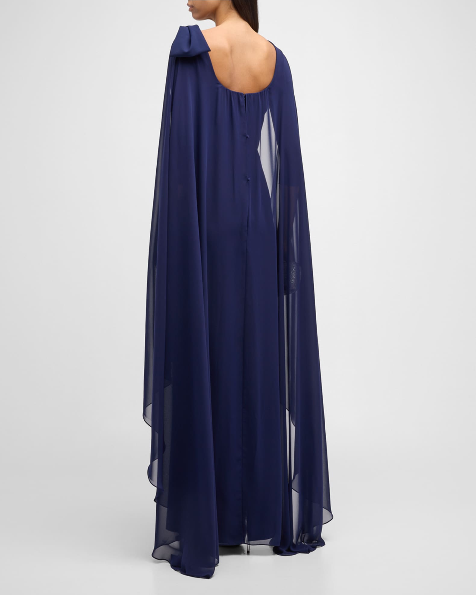 Rickie Freeman for Teri Jon Bateau-Neck Column Cape Gown | Neiman Marcus
