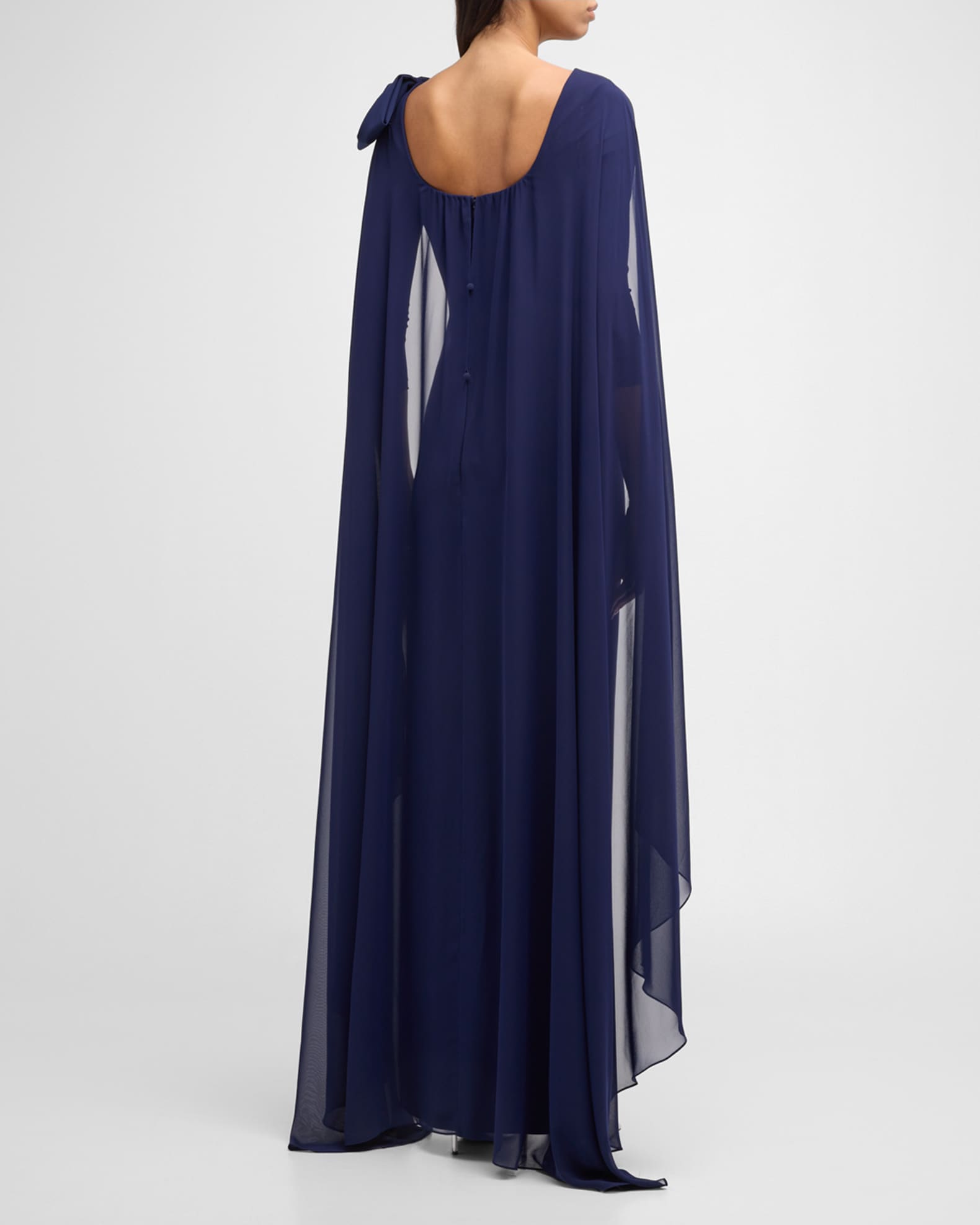 Rickie Freeman for Teri Jon Bateau-Neck Column Cape Gown | Neiman Marcus