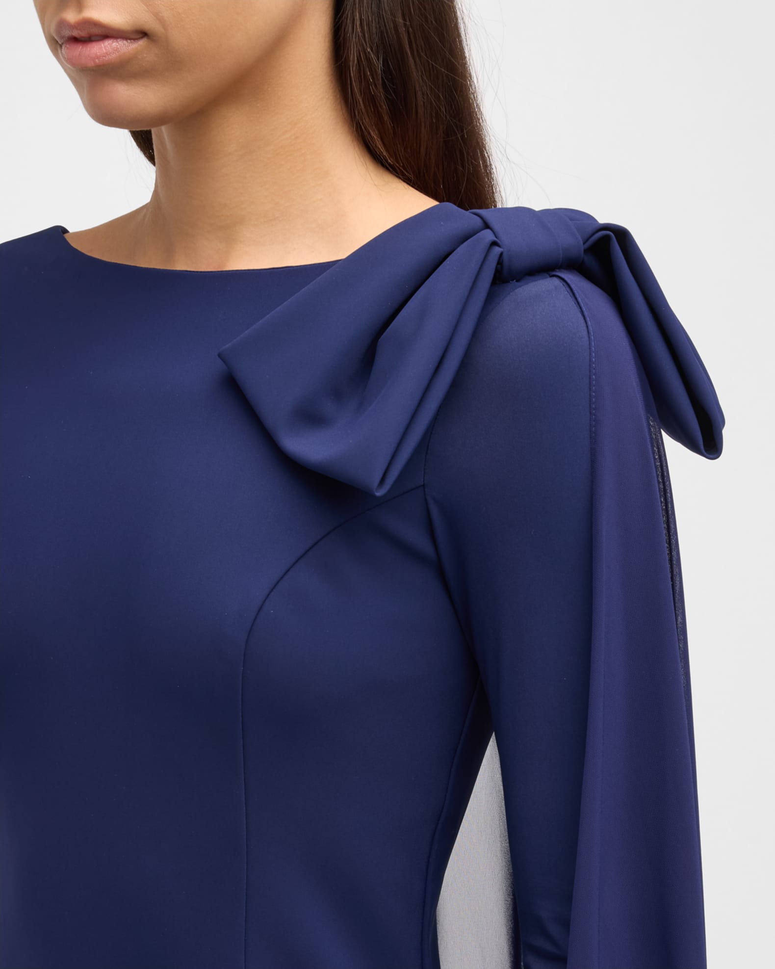 Rickie Freeman for Teri Jon Bateau-Neck Column Cape Gown | Neiman Marcus