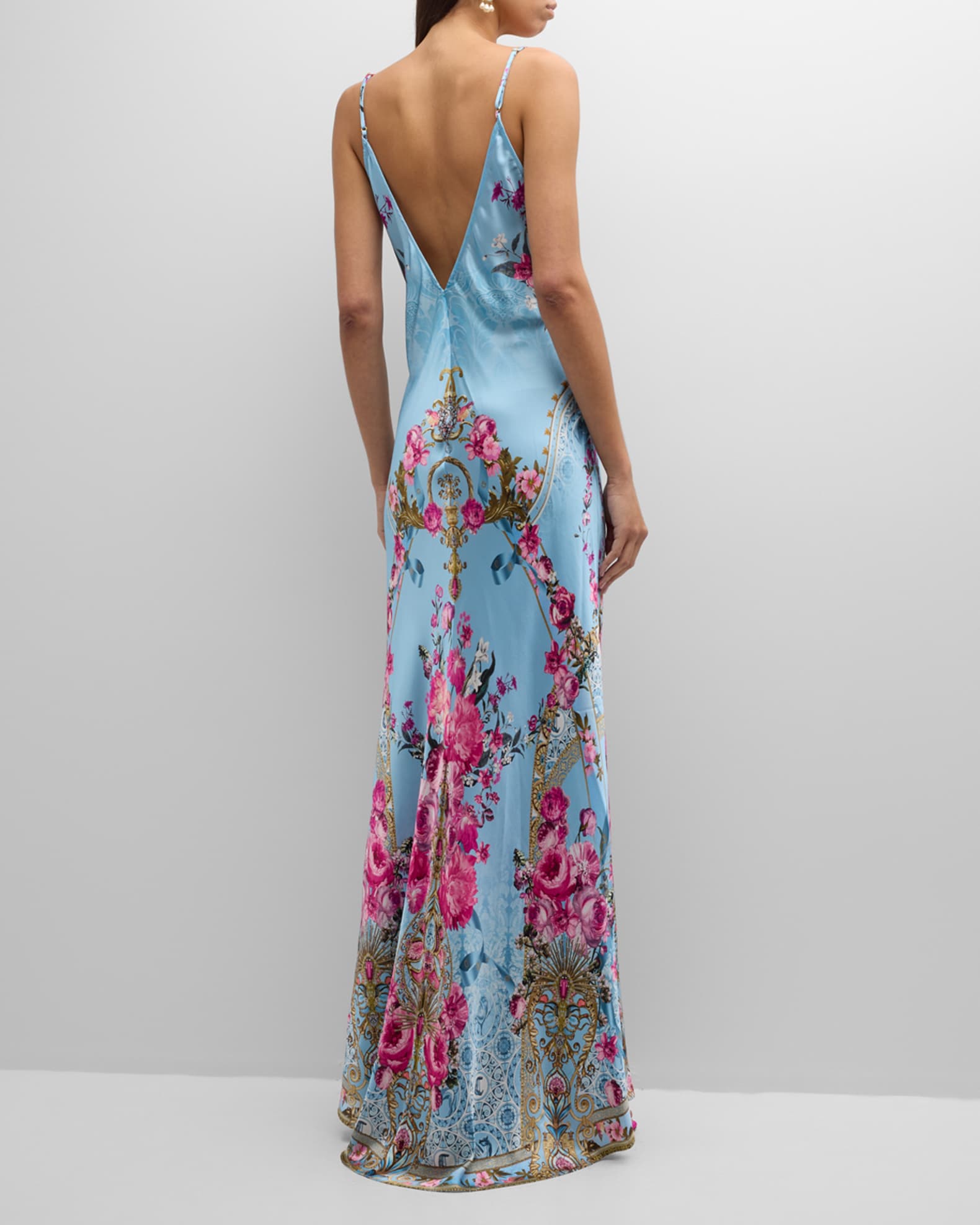 Camilla V Neck Long Bias Silk Slip Dress With Train Neiman Marcus
