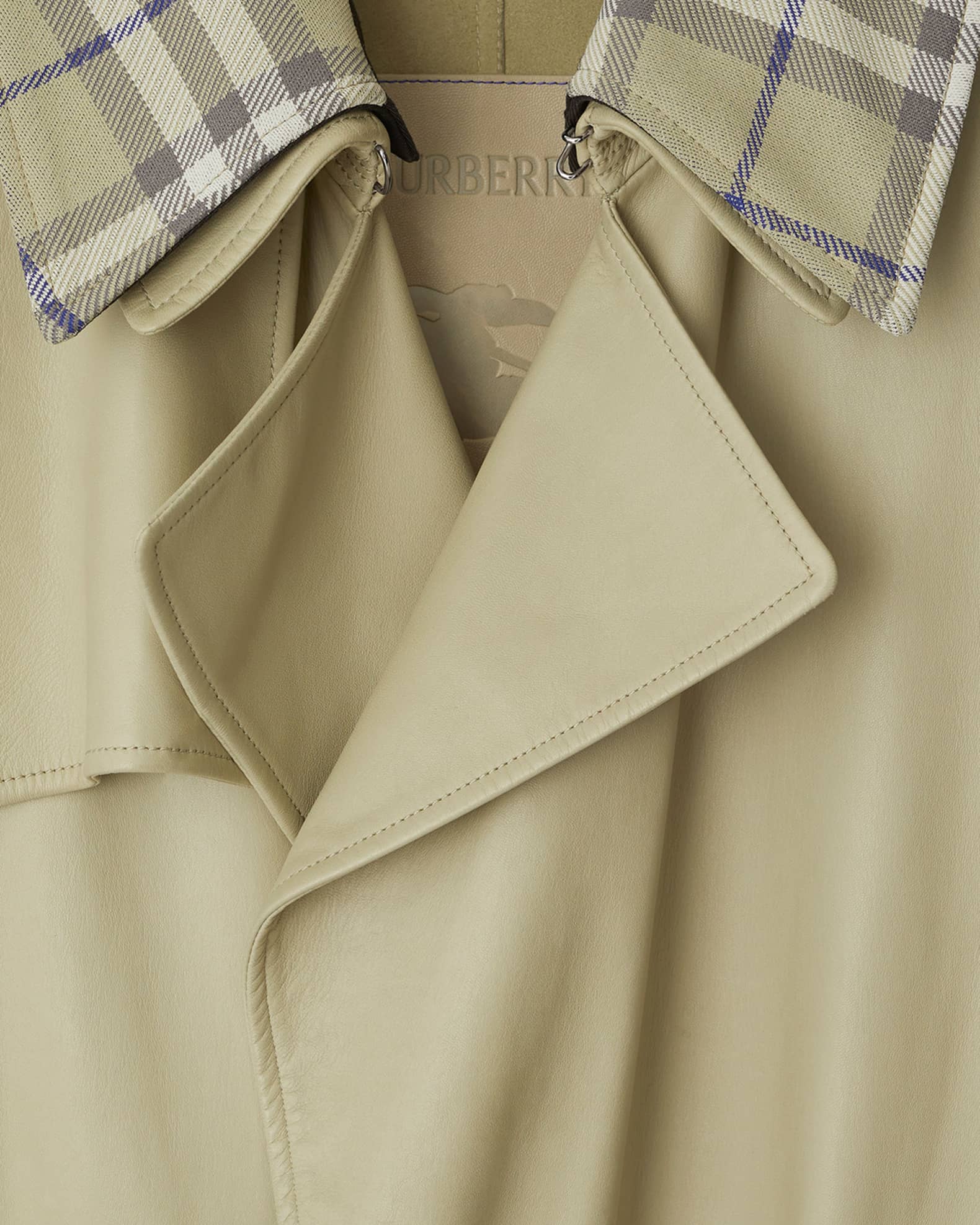 Burberry Leather Trench Coat with Check Collar | Neiman Marcus