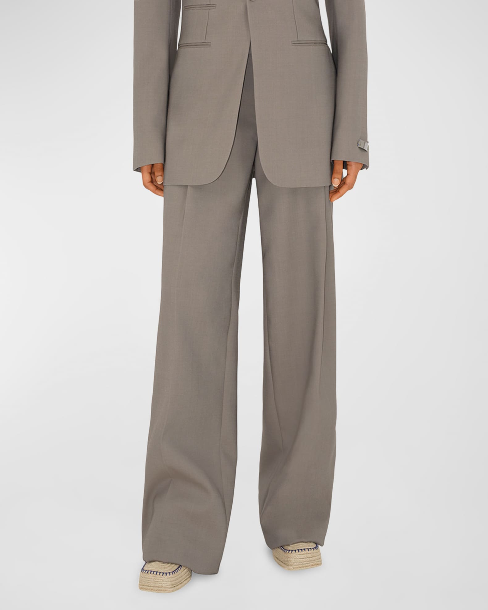 Burberry Pintuck Straight Leg Wool Trousers | Neiman Marcus