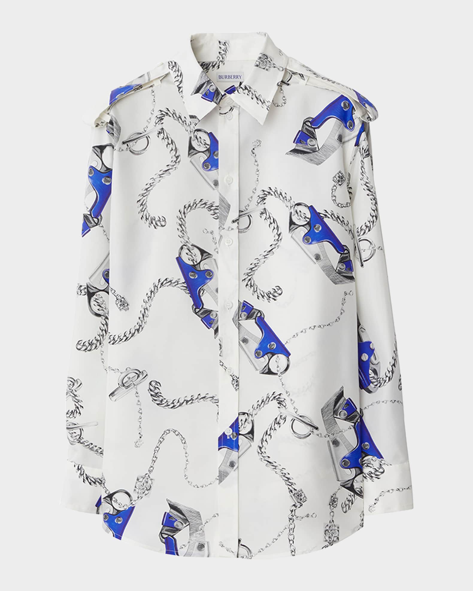 Burberry Chain Print Collared Button-Front Shirt | Neiman Marcus