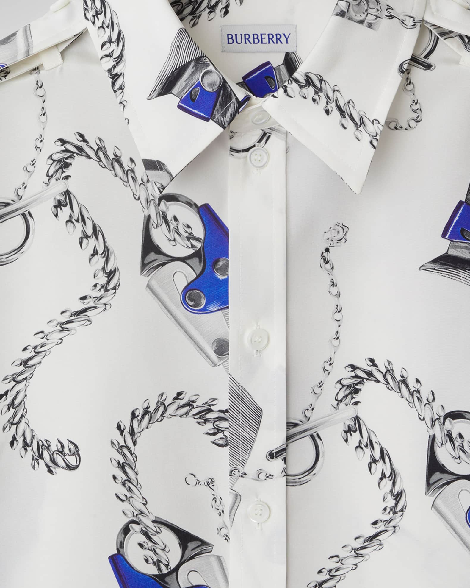 Burberry Chain Print Collared Button-Front Shirt | Neiman Marcus