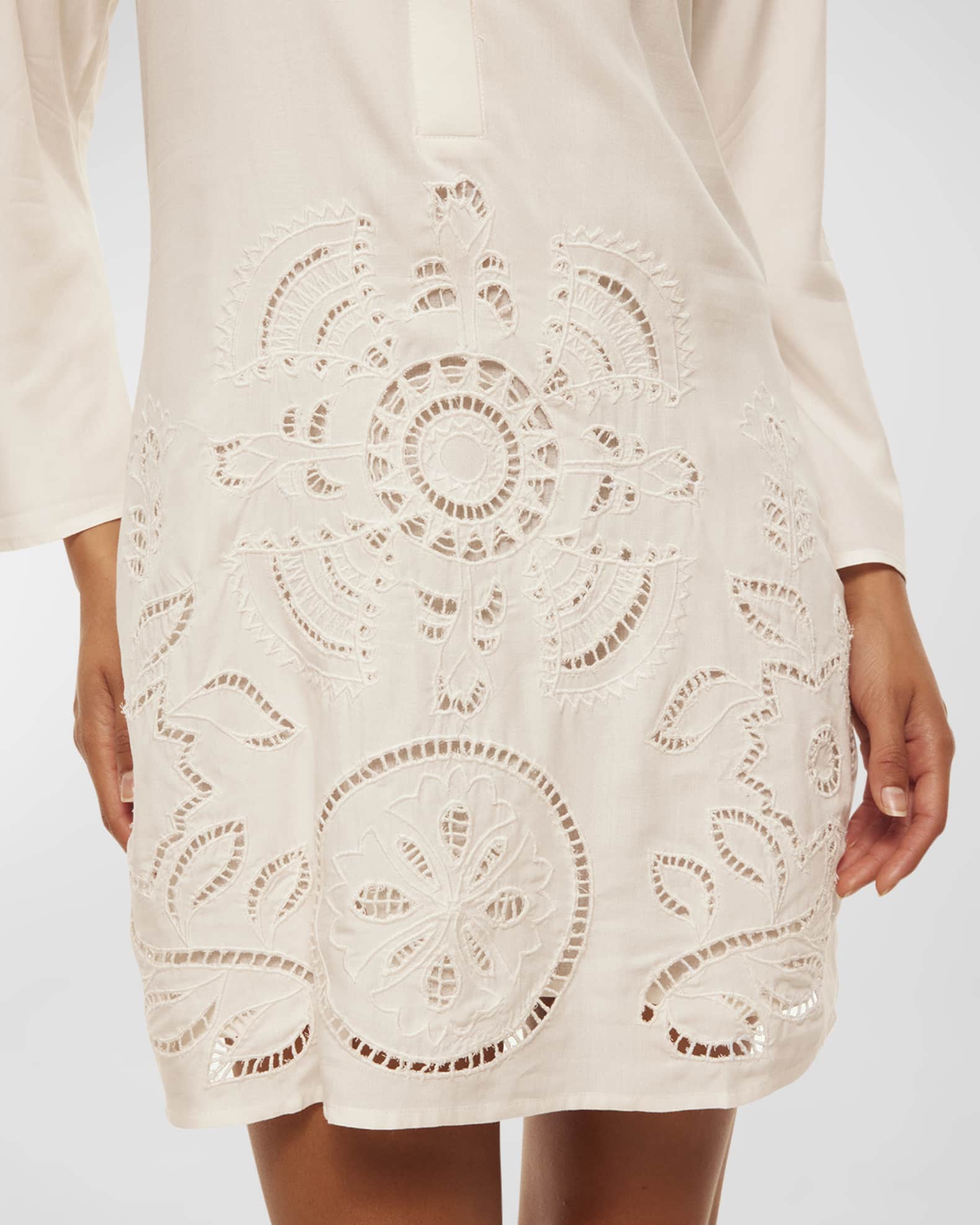MISA Los Angeles Matias Bell-Sleeve Embroidered Cutwork Mini Shirtdress ...
