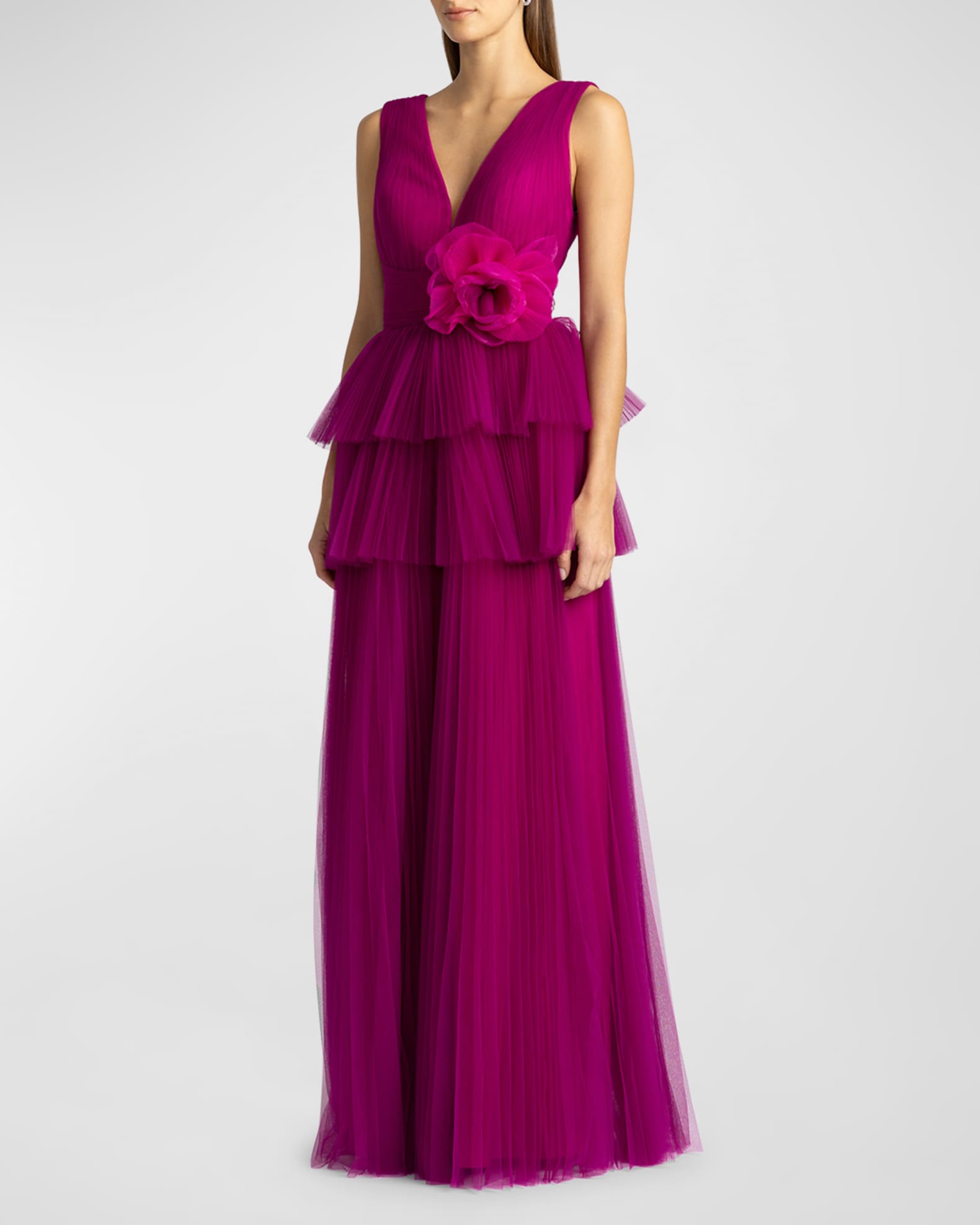 Zac Posen Tiered Pleated Tulle Gown | Neiman Marcus