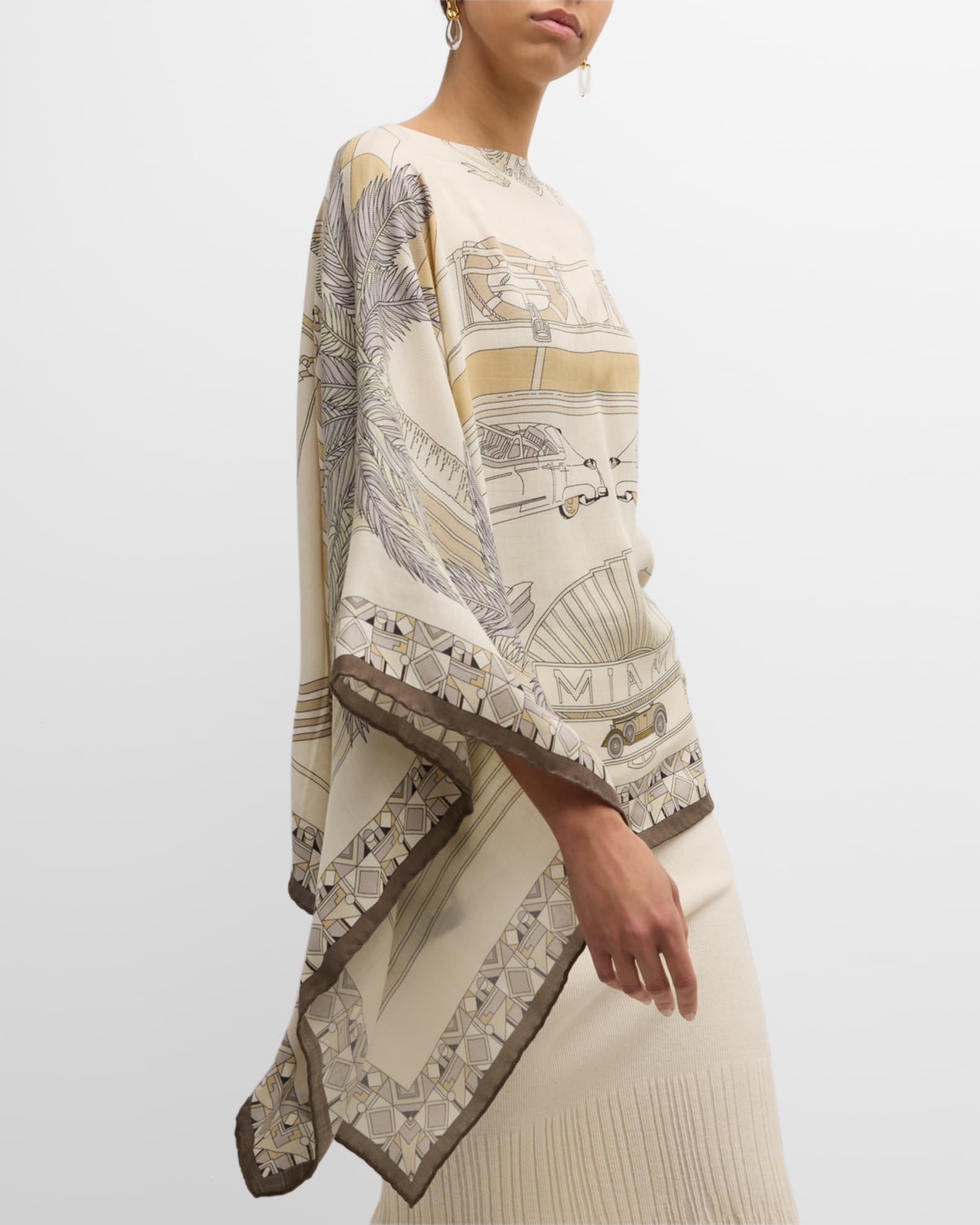 Rani Arabella Miami Taupe Print Cashmere-Blend Poncho | Neiman Marcus