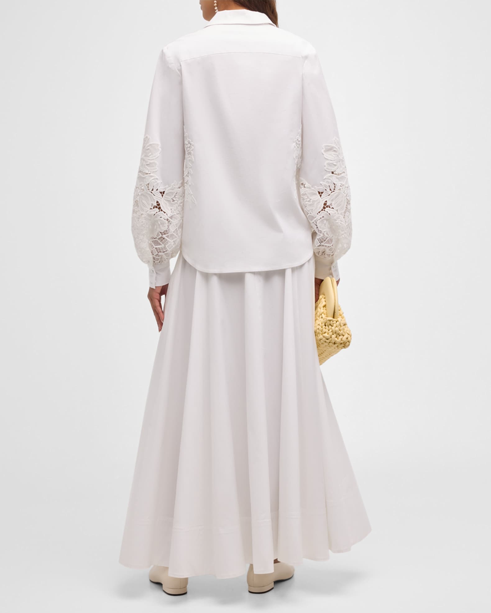 Lela Rose Lace-Inset Button-Down Shirt | Neiman Marcus