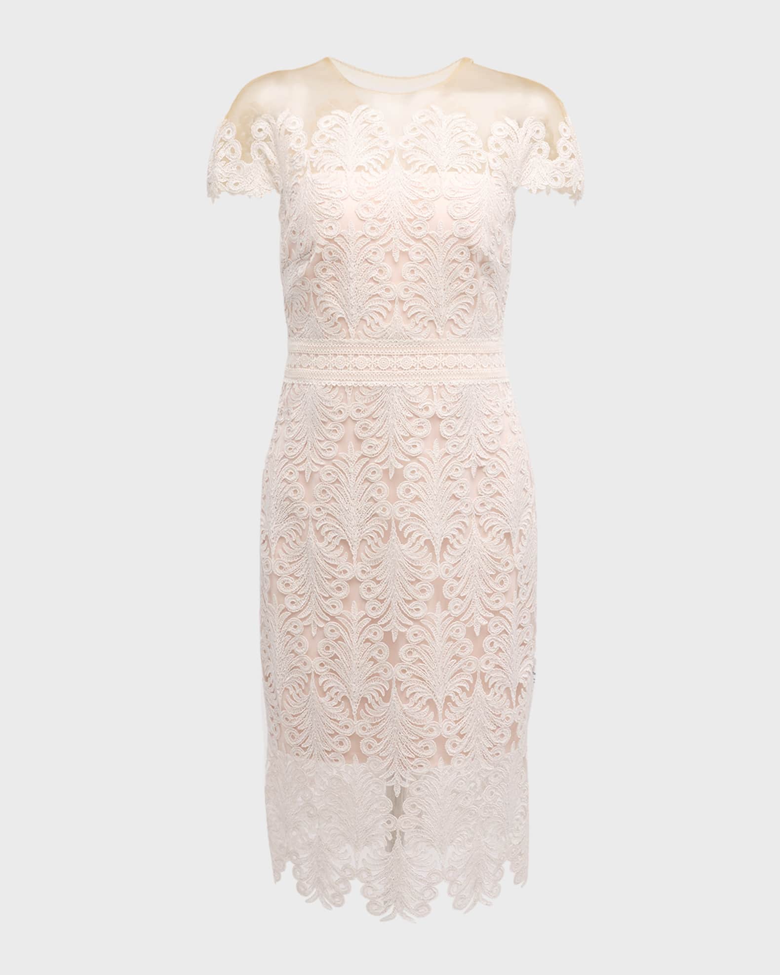 Tadashi Shoji Off-Shoulder Corded Lace Bodycon Midi Dress | Neiman Marcus