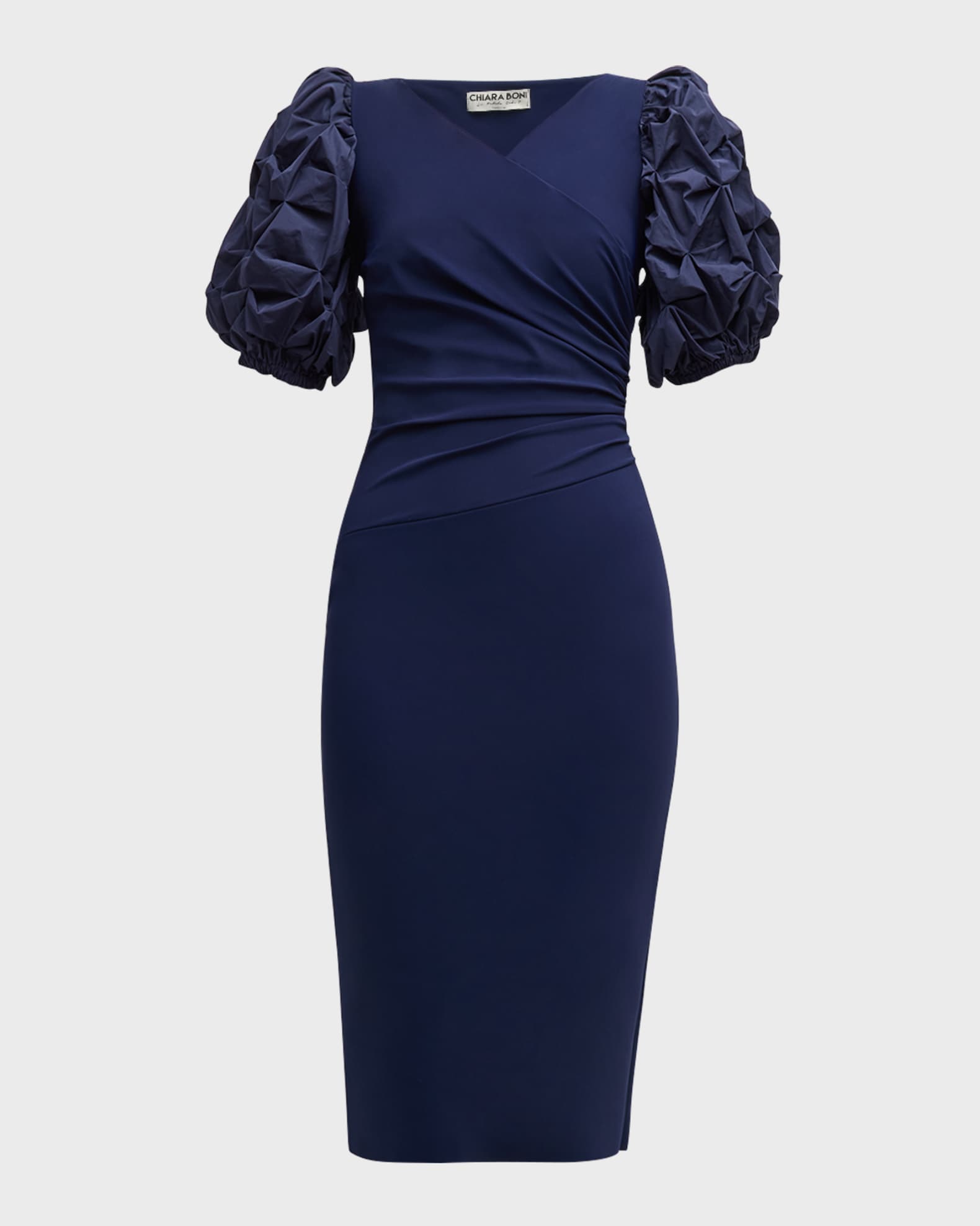Chiara Boni La Petite Robe Ruched Smocked-Sleeve Bodycon Midi Dress ...