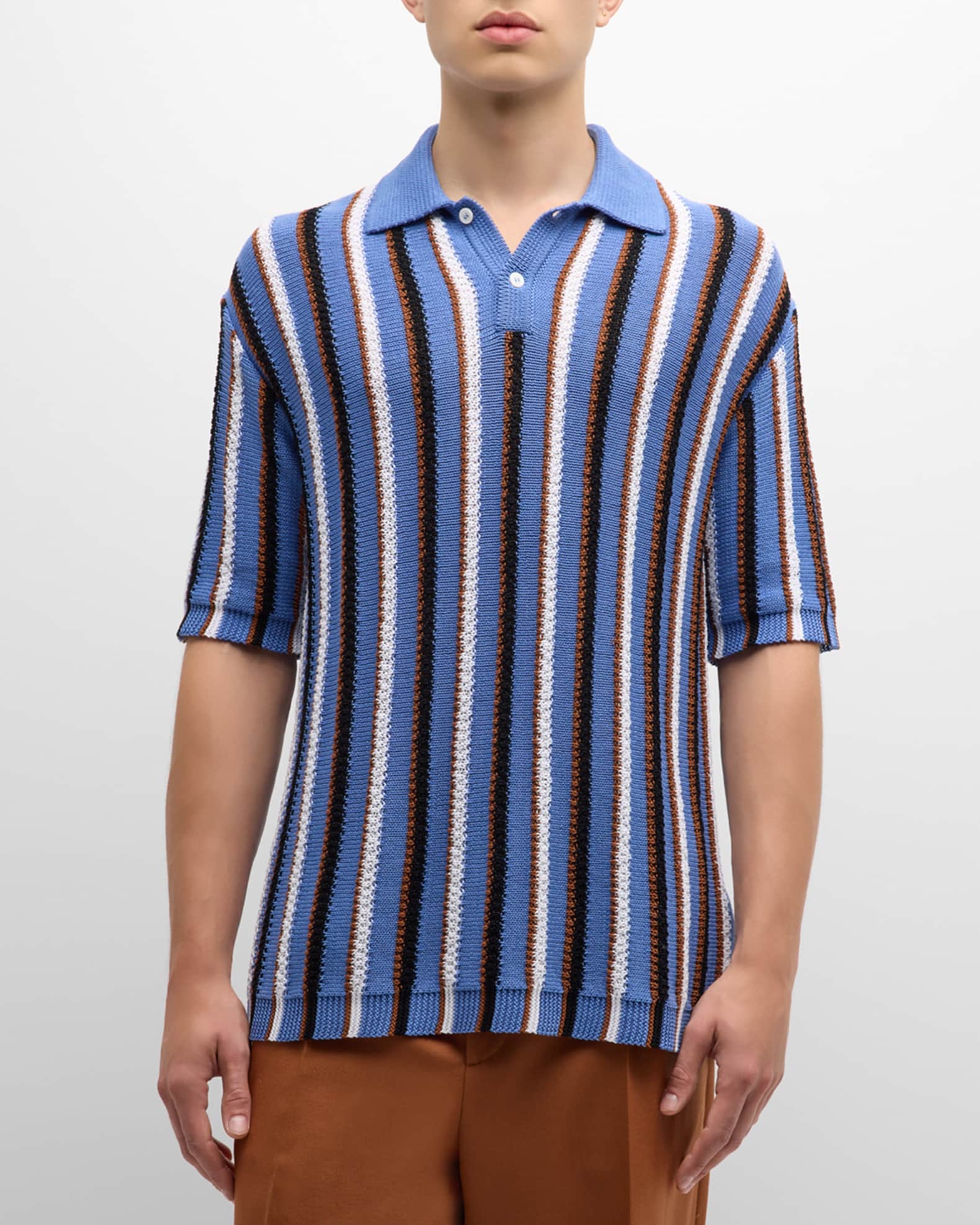 Marni Men's Vertical Striped Knit Polo Shirt | Neiman Marcus