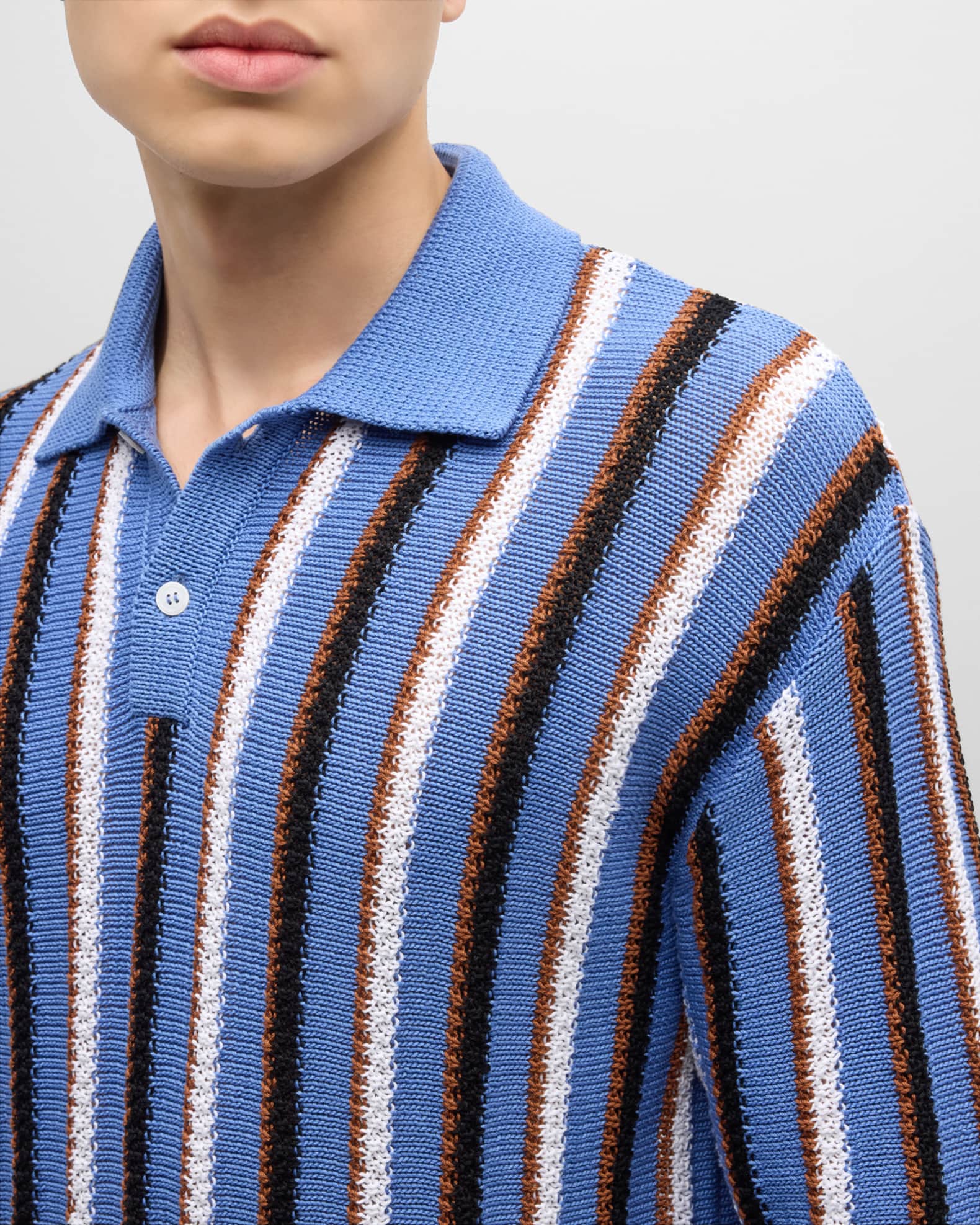 Marni Men's Vertical Striped Knit Polo Shirt | Neiman Marcus