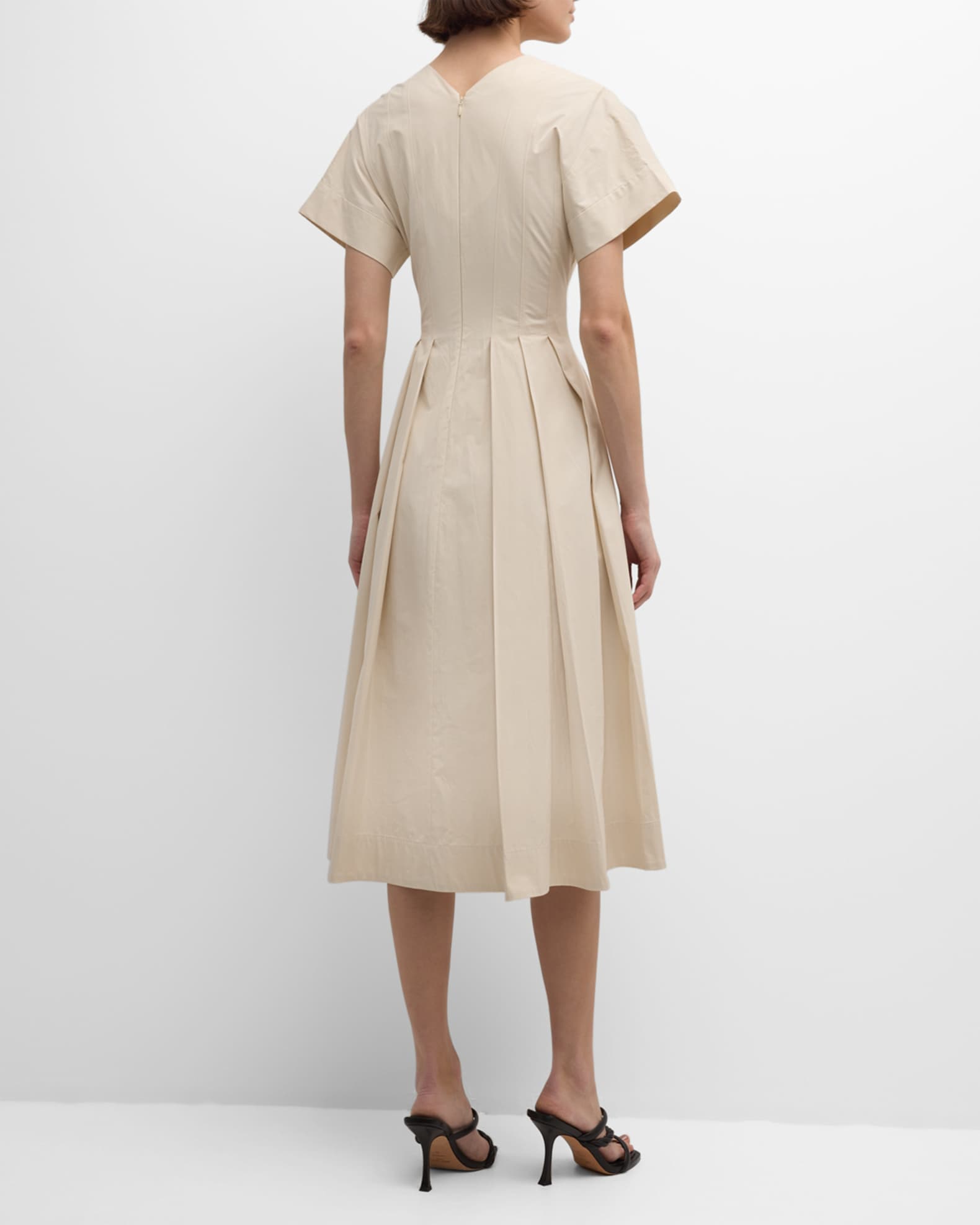 Natori Pleated A-Line Cotton Taffeta Midi Dress | Neiman Marcus