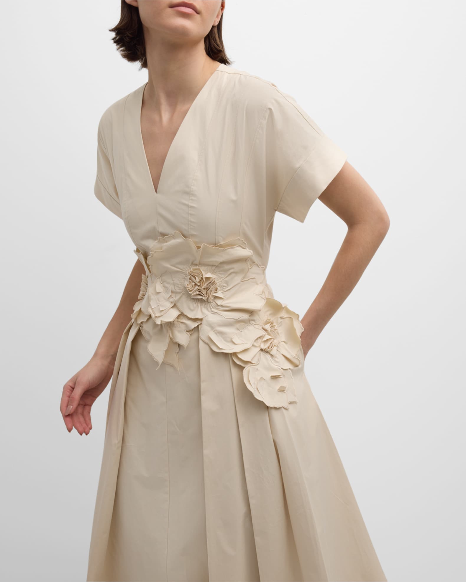 Natori Pleated A-Line Cotton Taffeta Midi Dress | Neiman Marcus