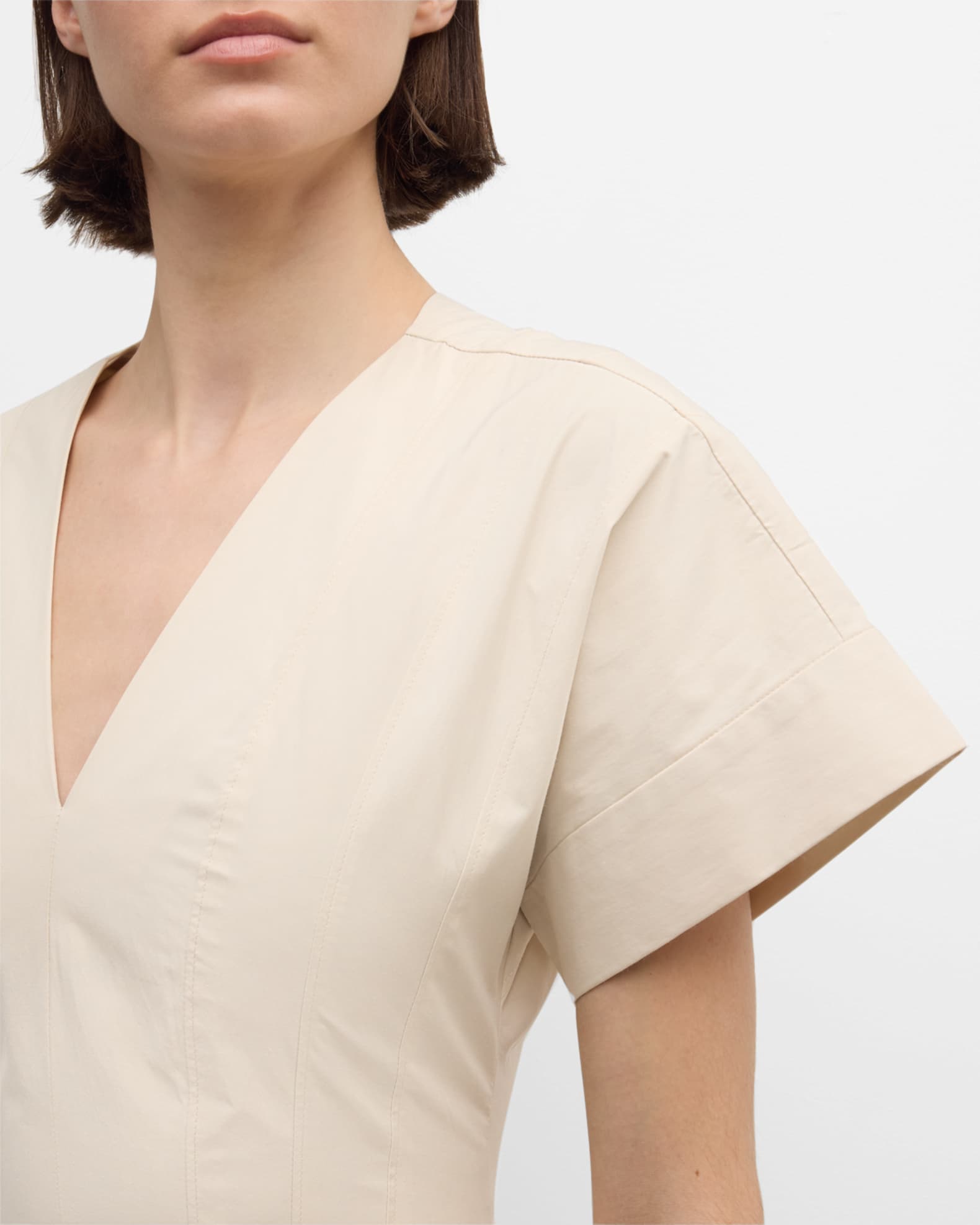 Natori Pleated A-Line Cotton Taffeta Midi Dress | Neiman Marcus