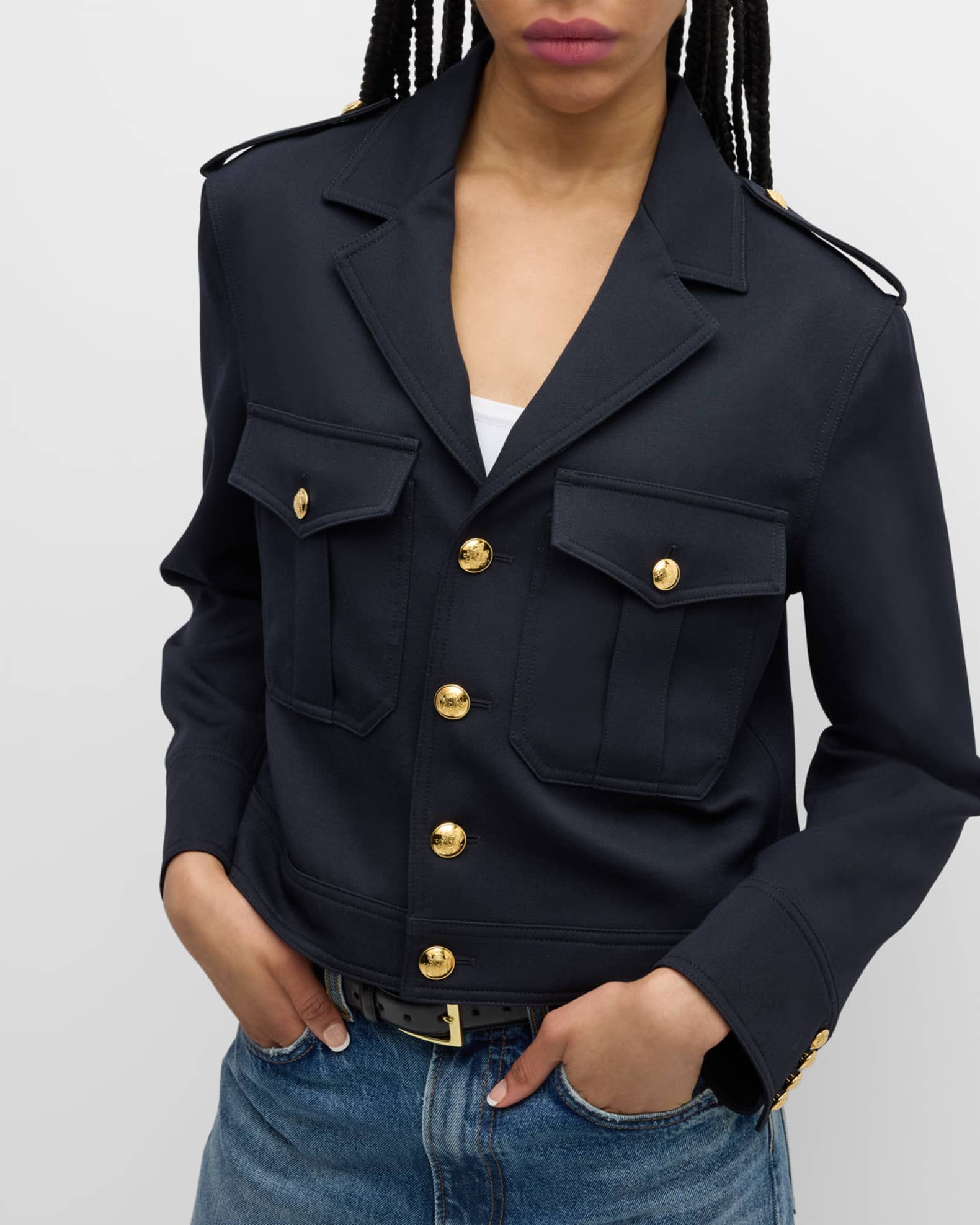 Nili Lotan Lourdes Structured Wool Gabardine Crop Military Jacket ...