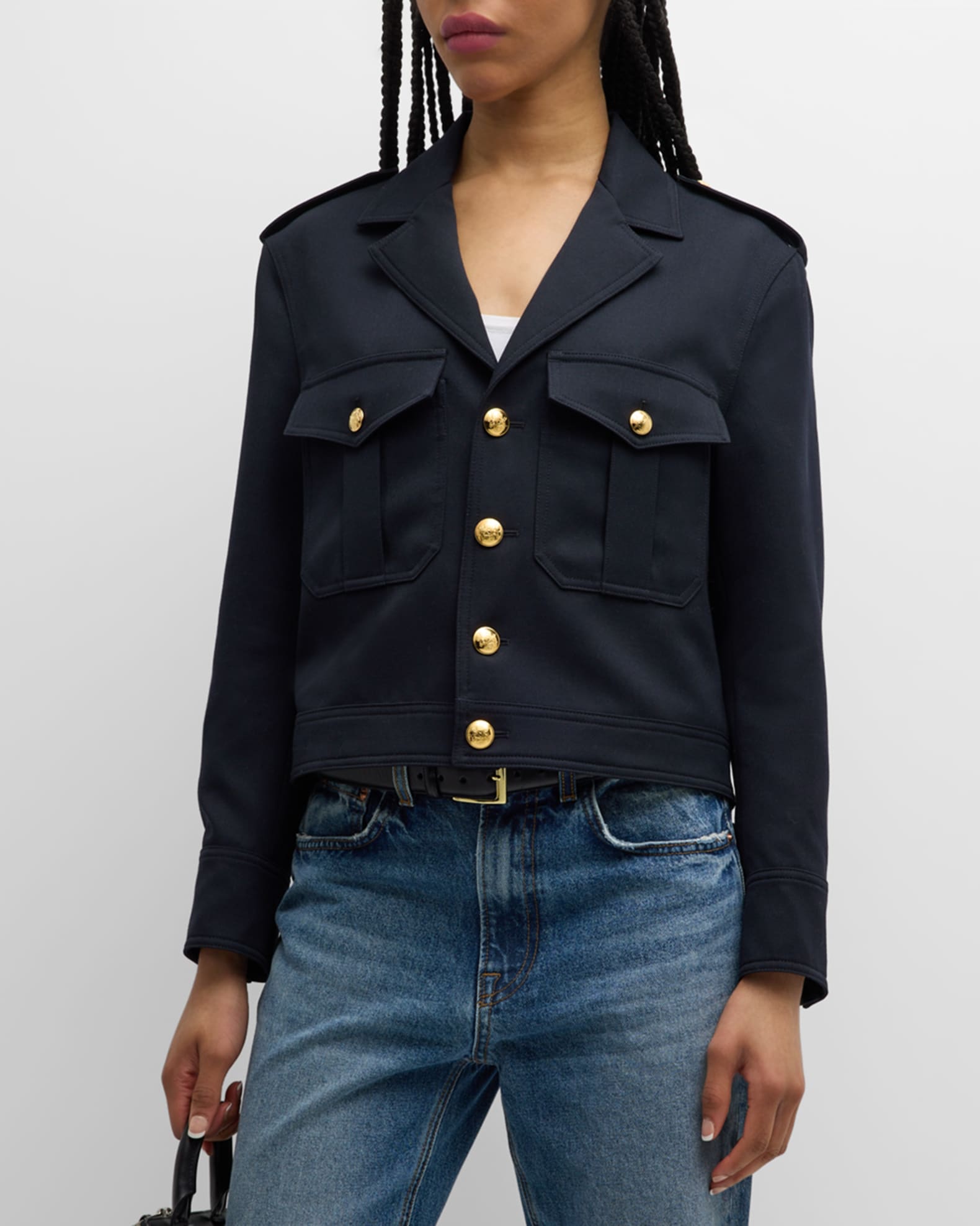 Nili Lotan Lourdes Structured Wool Gabardine Crop Military Jacket ...