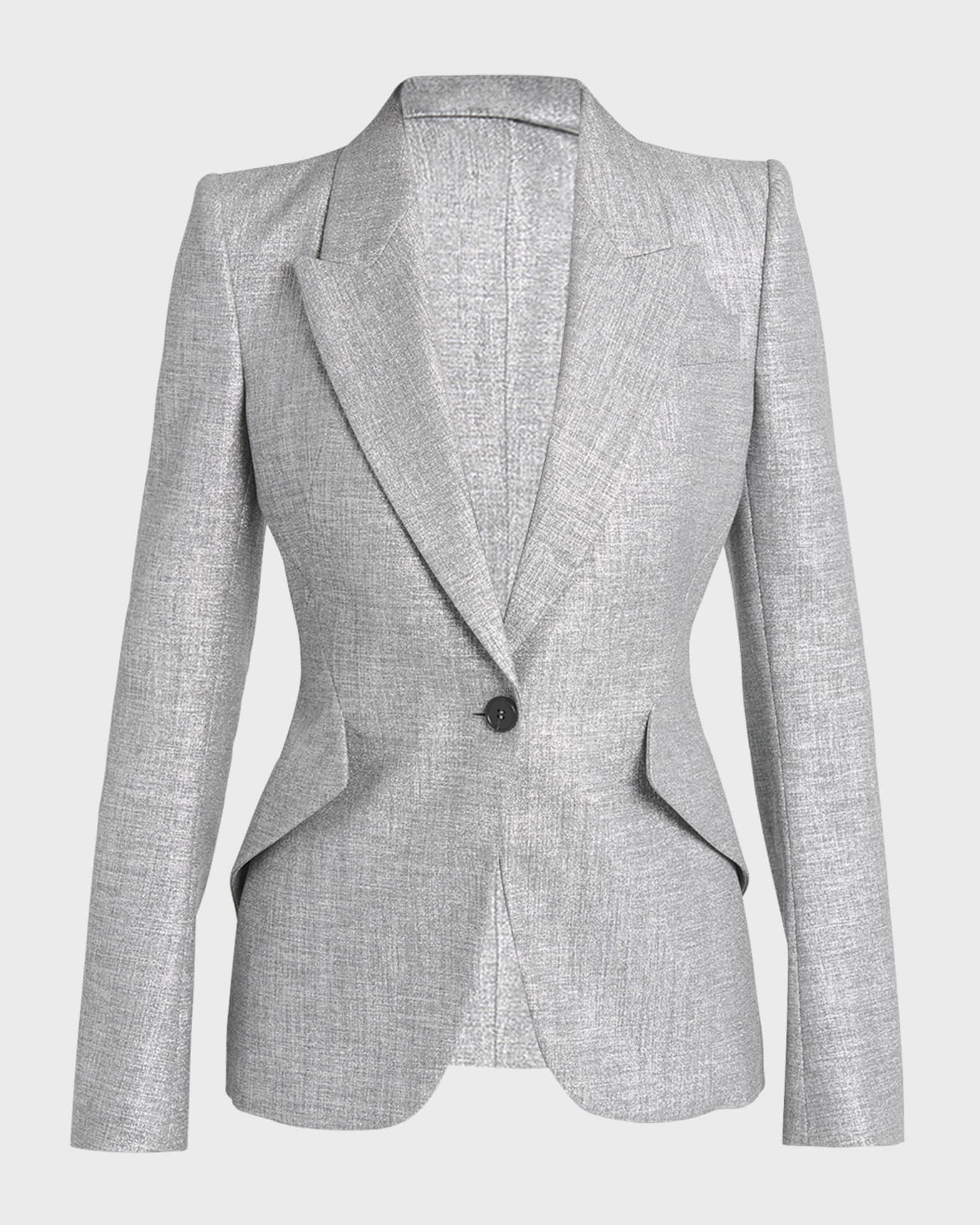 Alexander McQueen Metallic Peak Shoulder Blazer | Neiman Marcus