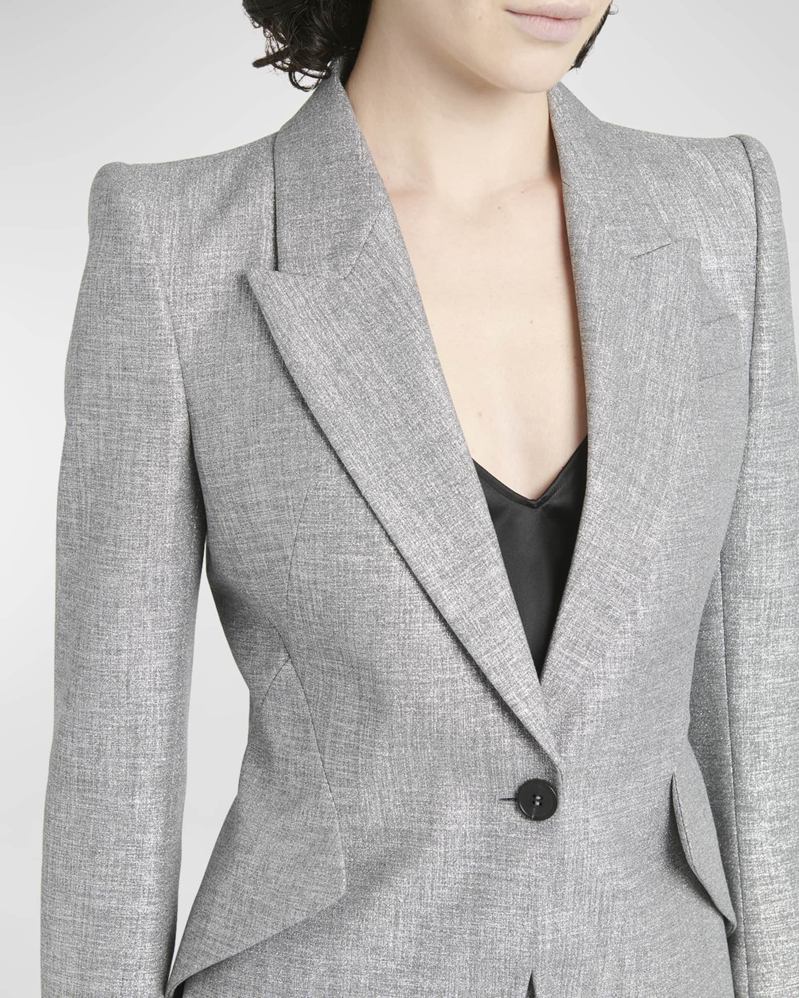 Alexander McQueen Metallic Peak Shoulder Blazer | Neiman Marcus