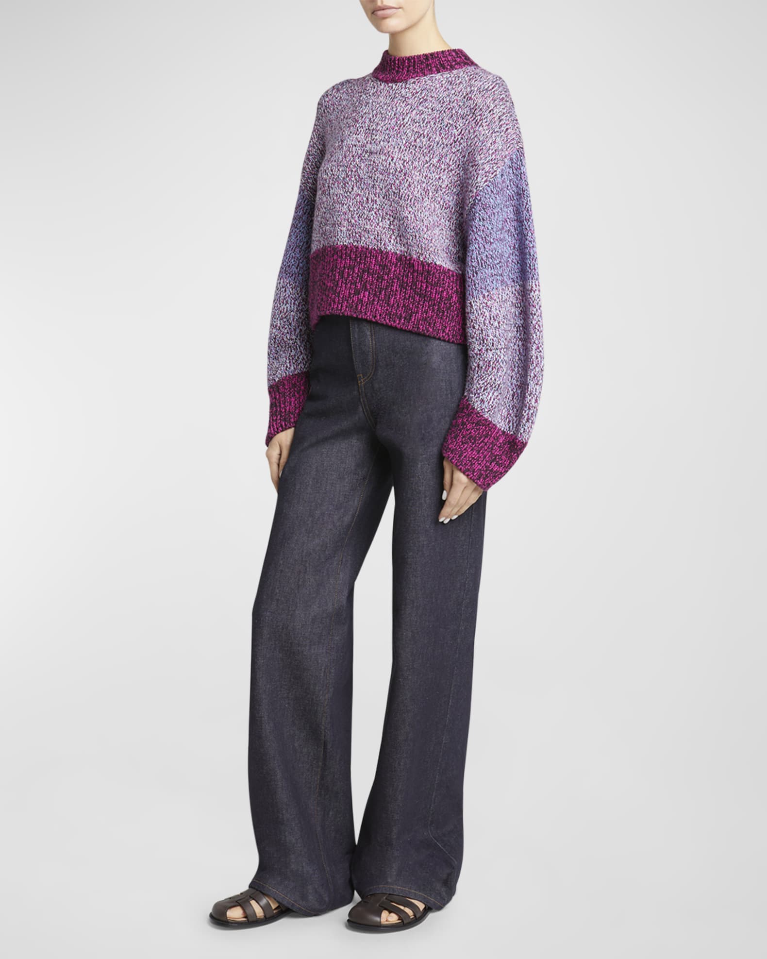Loewe Colorblock Crewneck Crop Sweater | Neiman Marcus