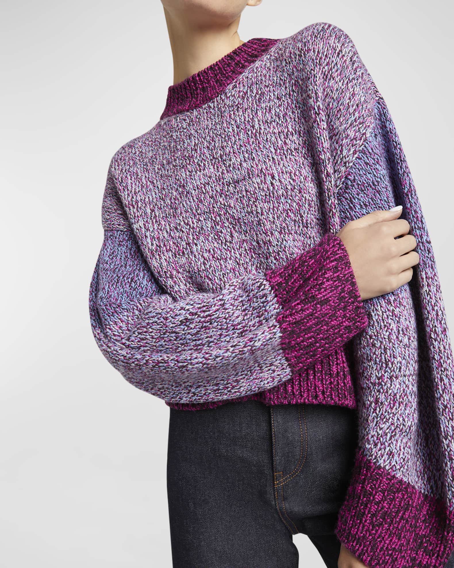 Loewe Colorblock Crewneck Crop Sweater | Neiman Marcus
