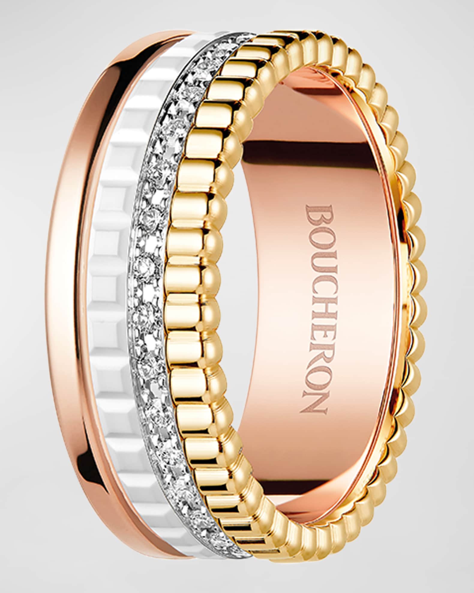 Boucheron Quatre 18K Tricolor Gold & Ceramic Diamond Ring | Neiman Marcus