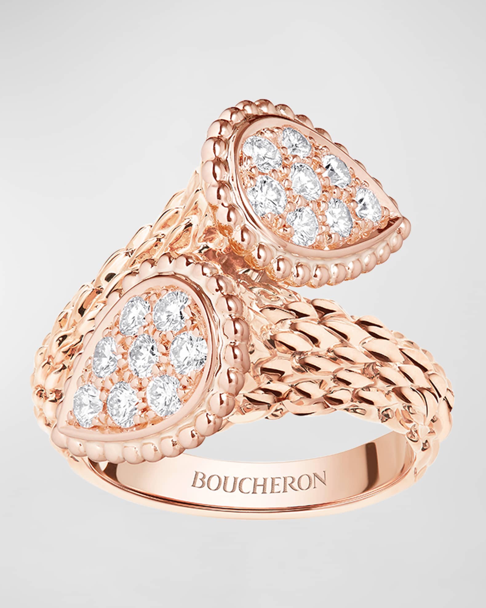 Boucheron Serpent Boheme 18k Rose Gold Diamond Bypass Ring, Size 53 ...