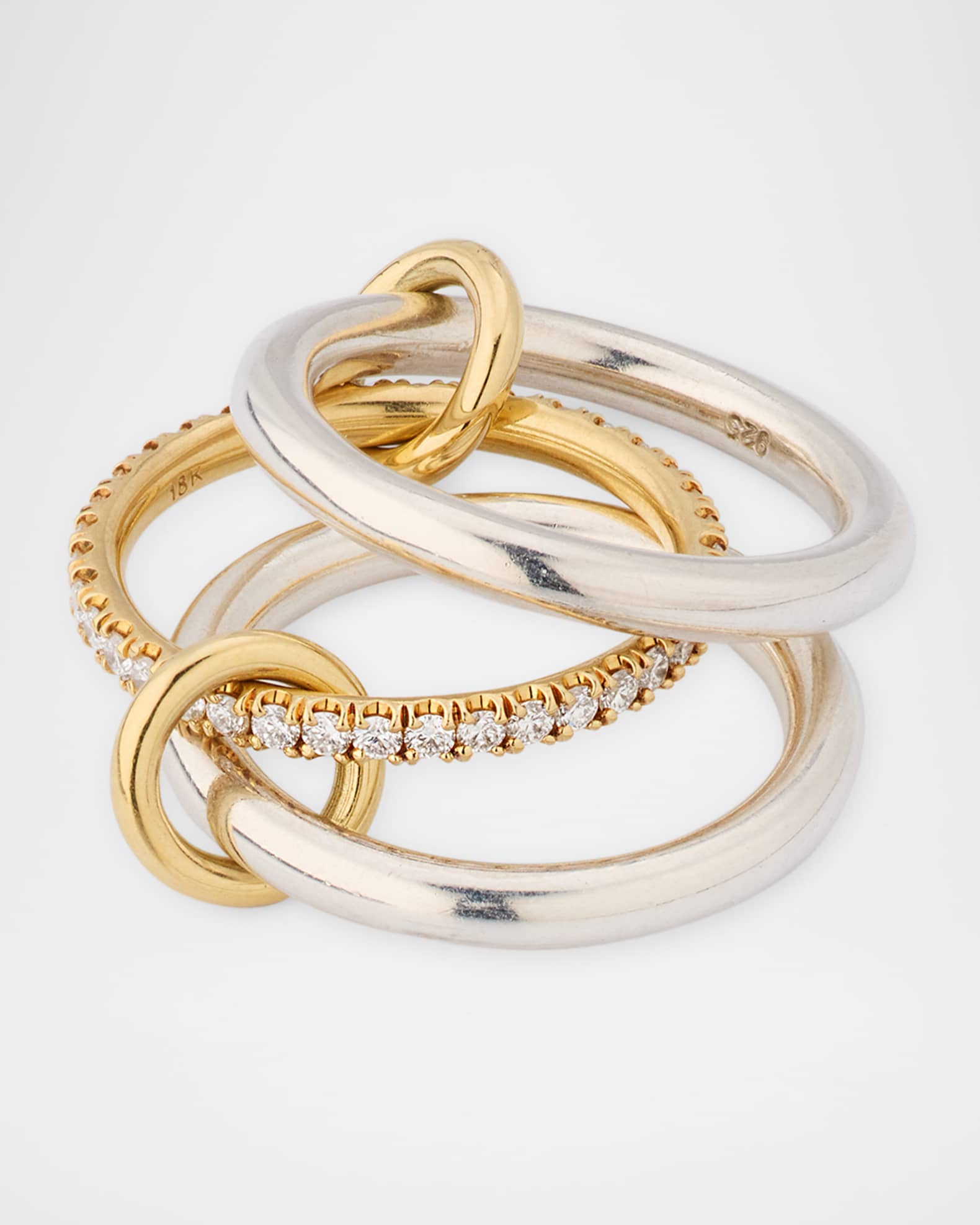 Spinelli Kilcollin Libra SG Petite 3-Link Ring in Sterling Silver, 18K Yellow Gold and Diamonds ...