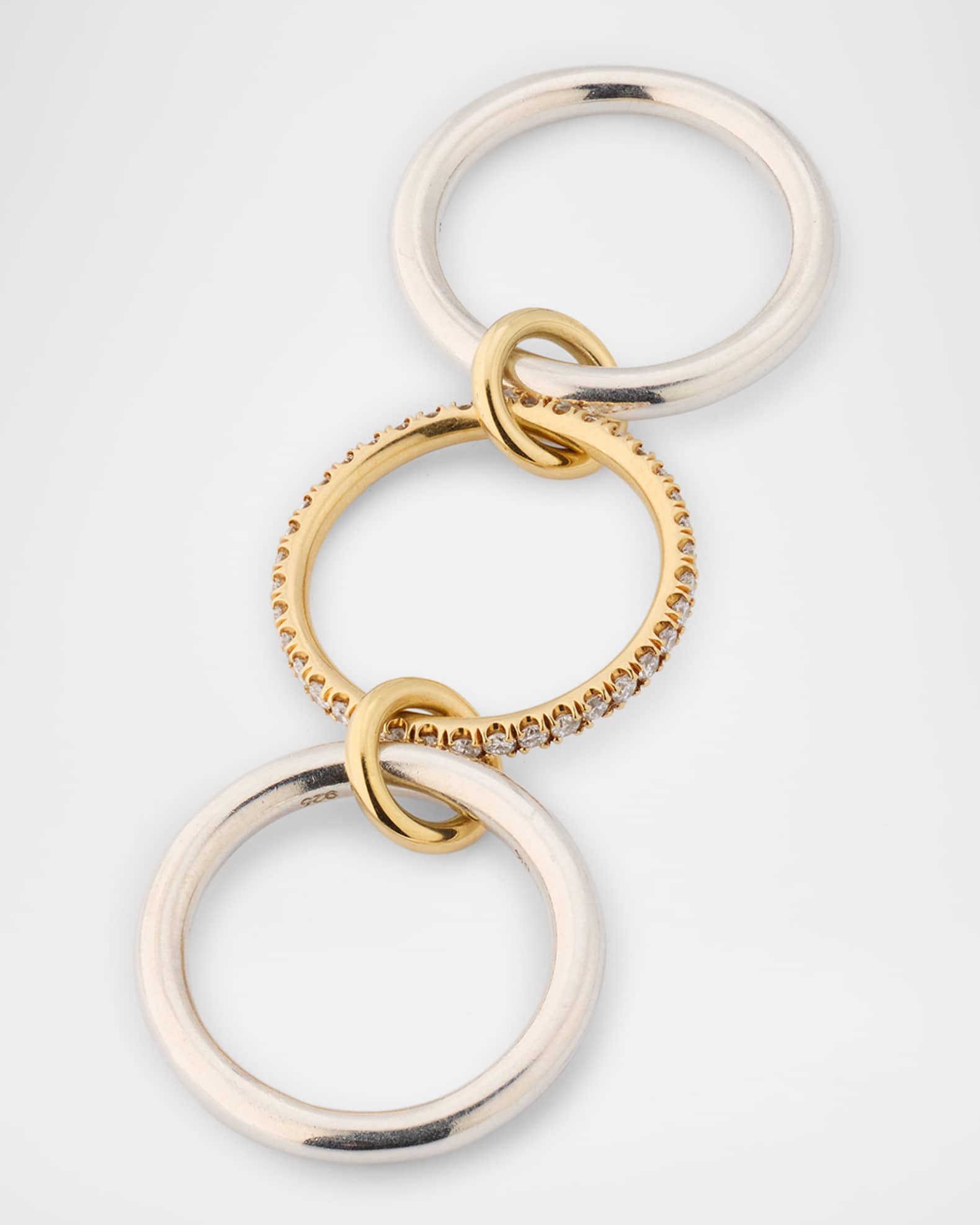 Spinelli Kilcollin Libra SG Petite 3-Link Ring in Sterling Silver, 18K Yellow Gold and Diamonds ...